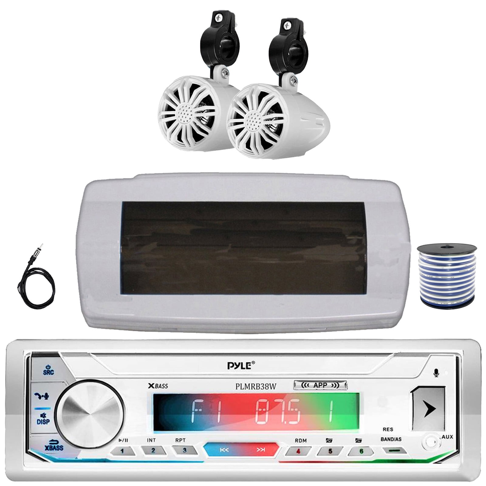 Pyle PLMRB39W LCD Display Single-DIN Marine Bluetooth USB/AUX MP3 ...
