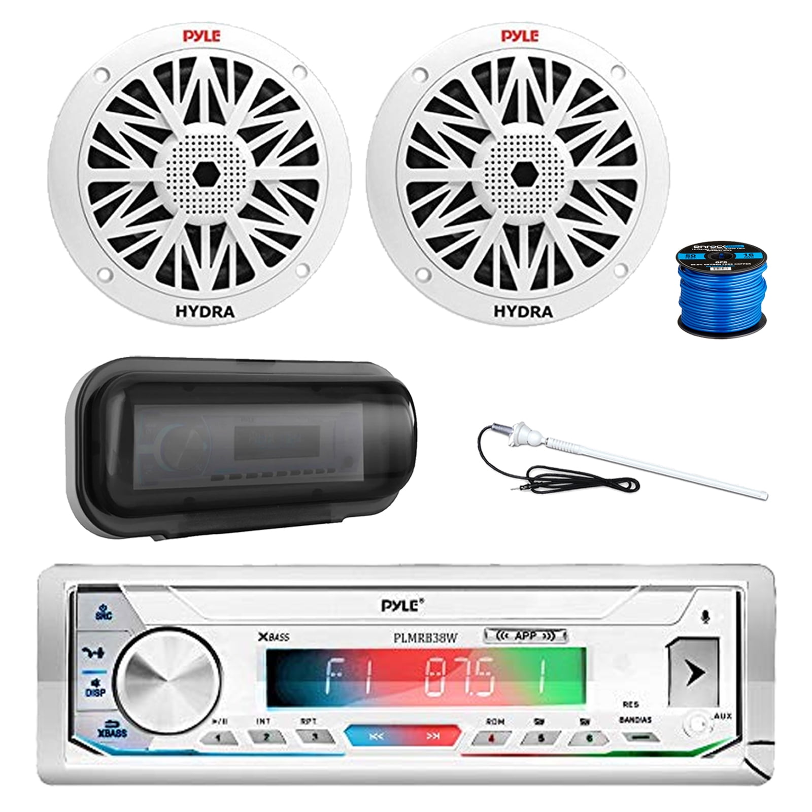 Pyle PLMRB39W Marine Single DIN Bluetooth AM/FM Stereo Receiver, Radio ...