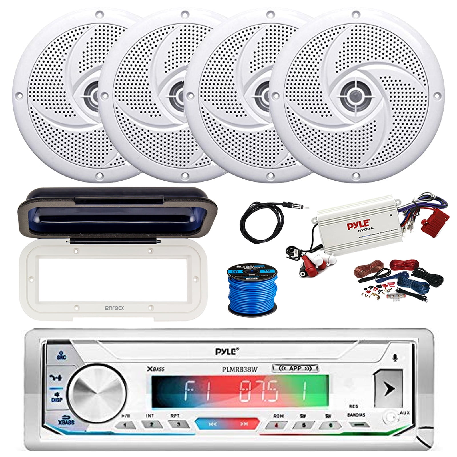 Pyle PLMRB39W Single DIN AM/FM Radio Bluetooth Marine Stereo Receiver ...