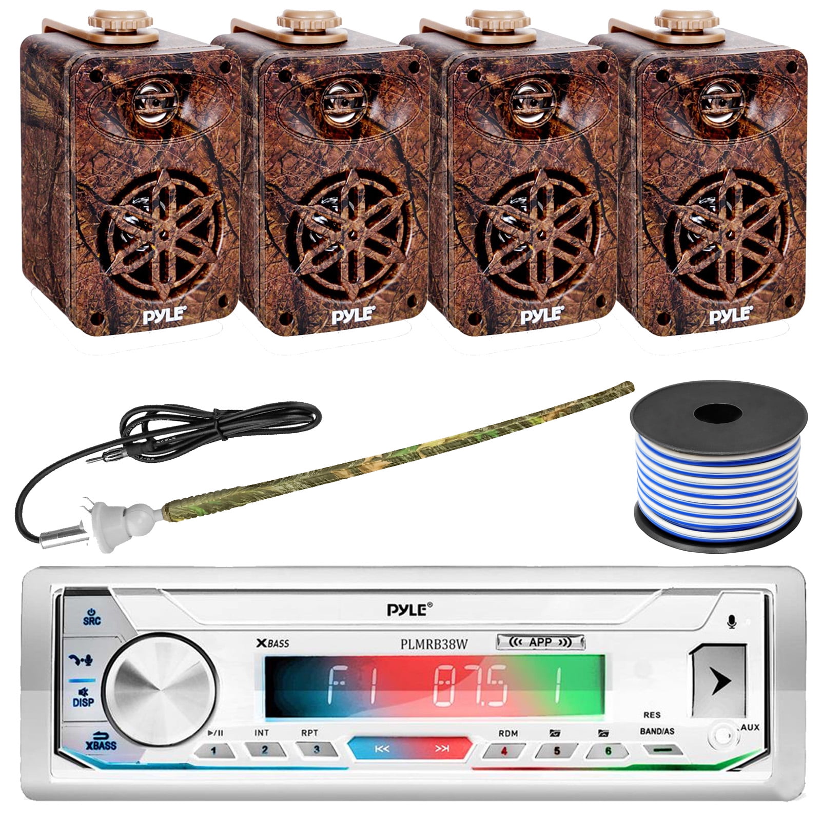 Pyle PLMRB39W Single DIN AM/FM Radio USB/AUX Bluetooth Marine Stereo ...