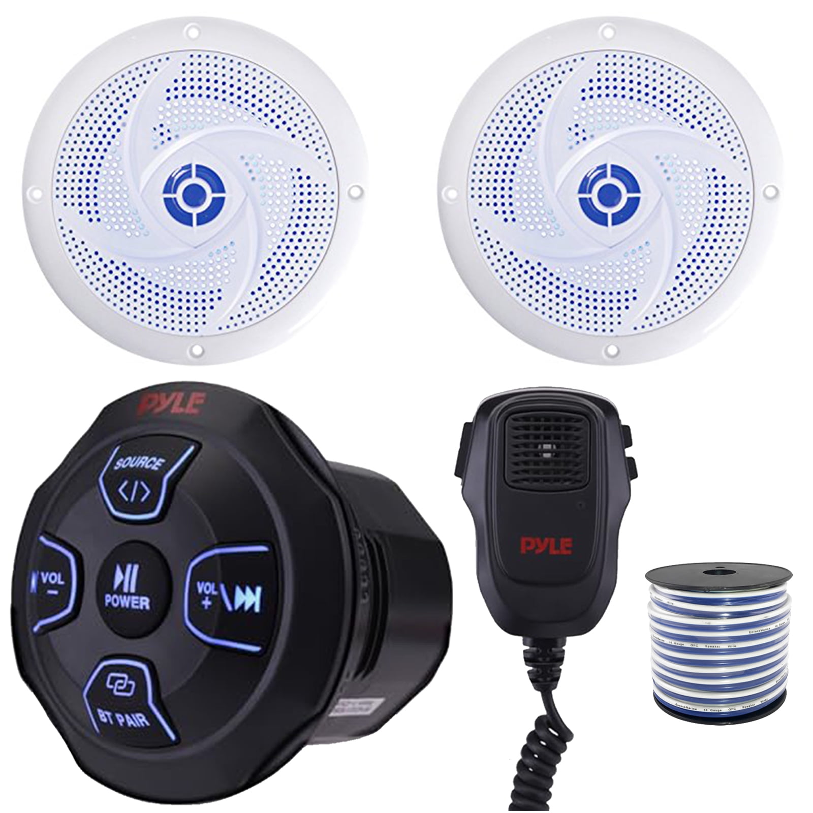 Pyle PLMRBT18MIC Marine Bluetooth AUX Audio Receiver W/2-Channel ...