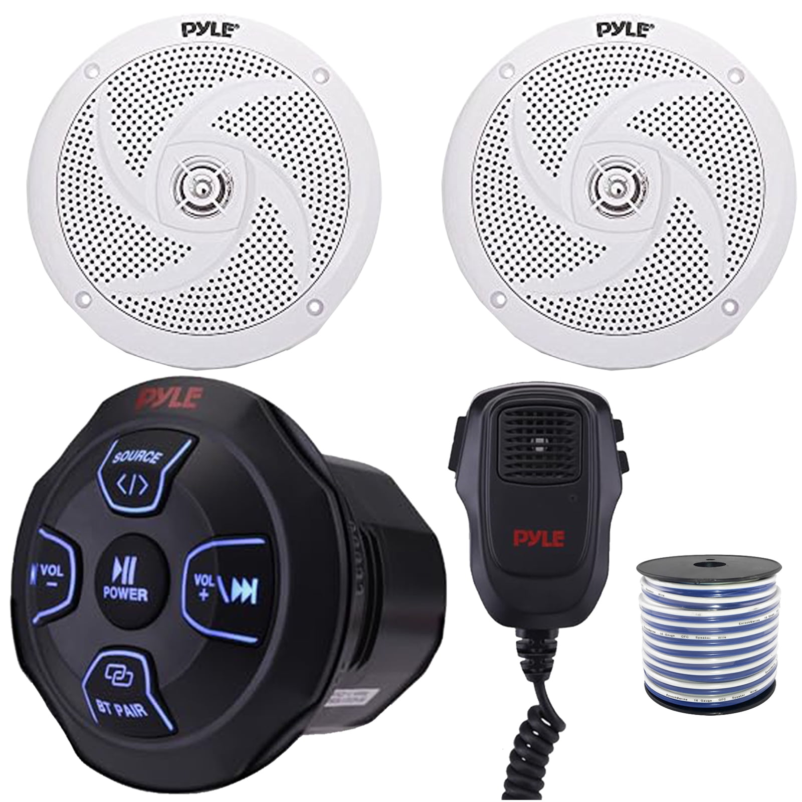 Pyle PLMRBT18MIC Marine Bluetooth AUX Audio Receiver W/2-Channel ...