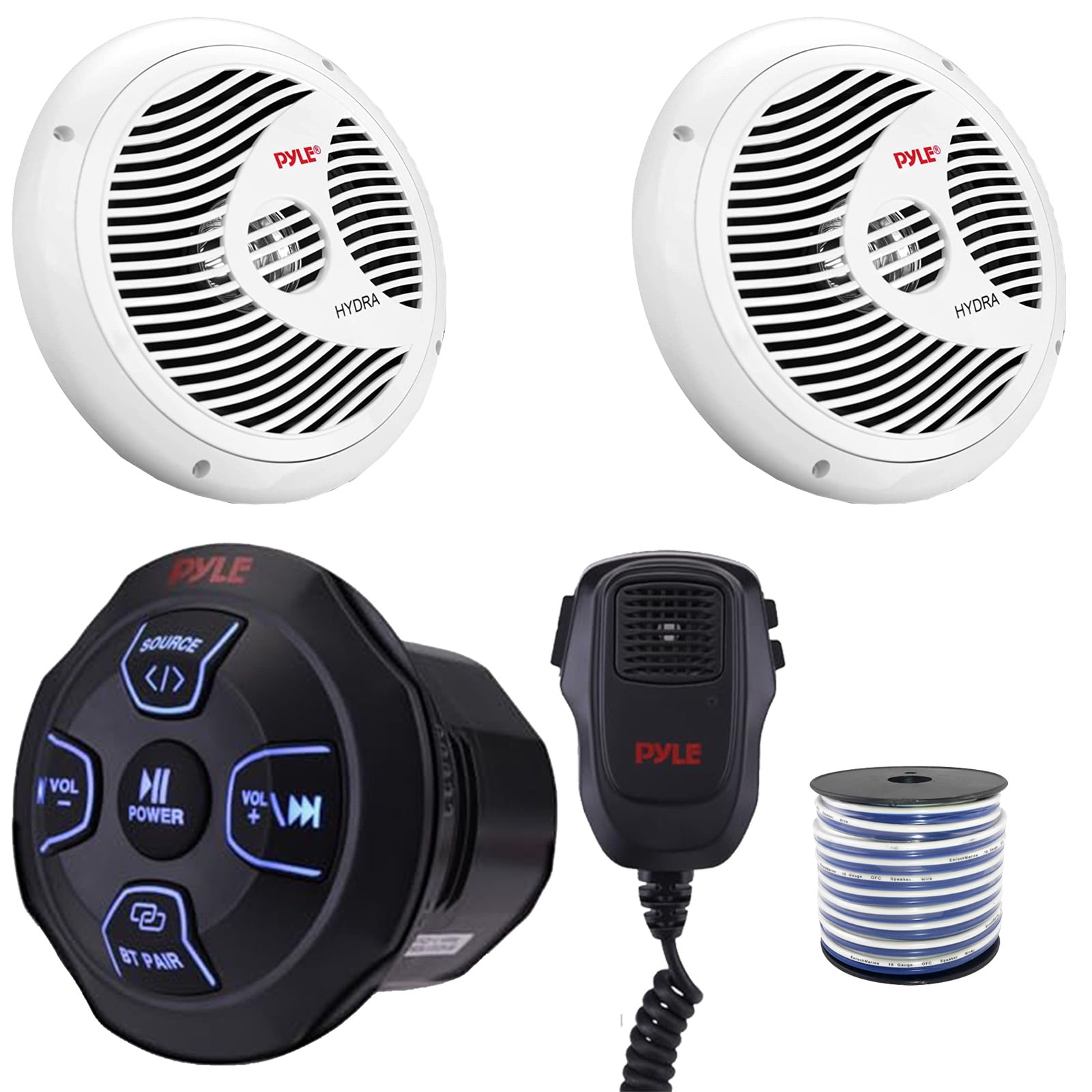 Pyle PLMRBT18MIC Marine Bluetooth AUX Audio Receiver W/2-Channel ...