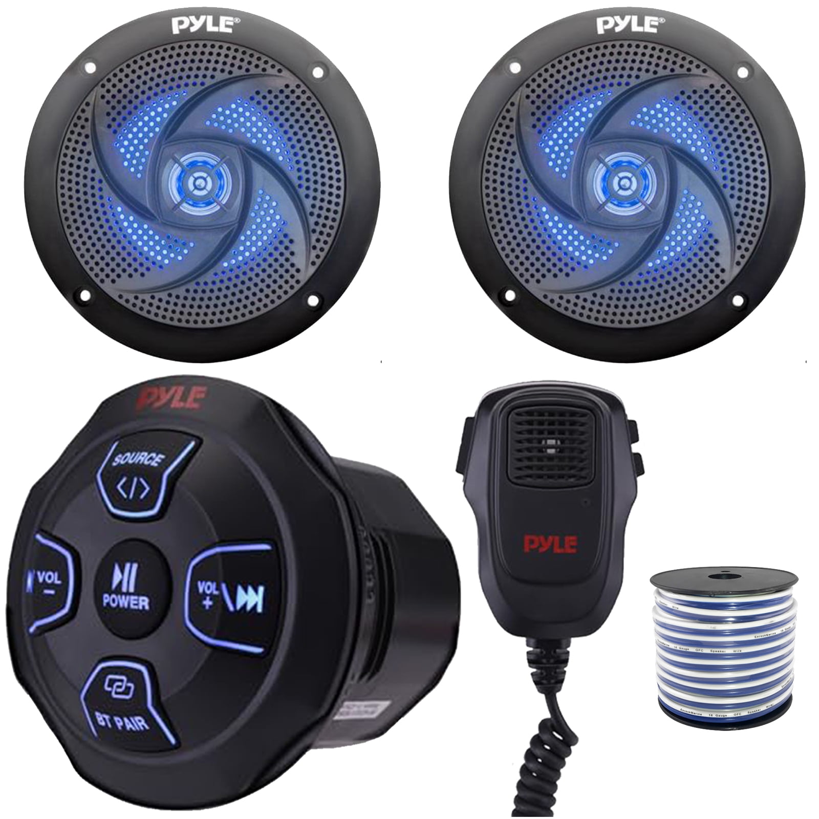 Pyle PLMRBT18MIC Marine Bluetooth AUX Audio Receiver W/2-Channel ...