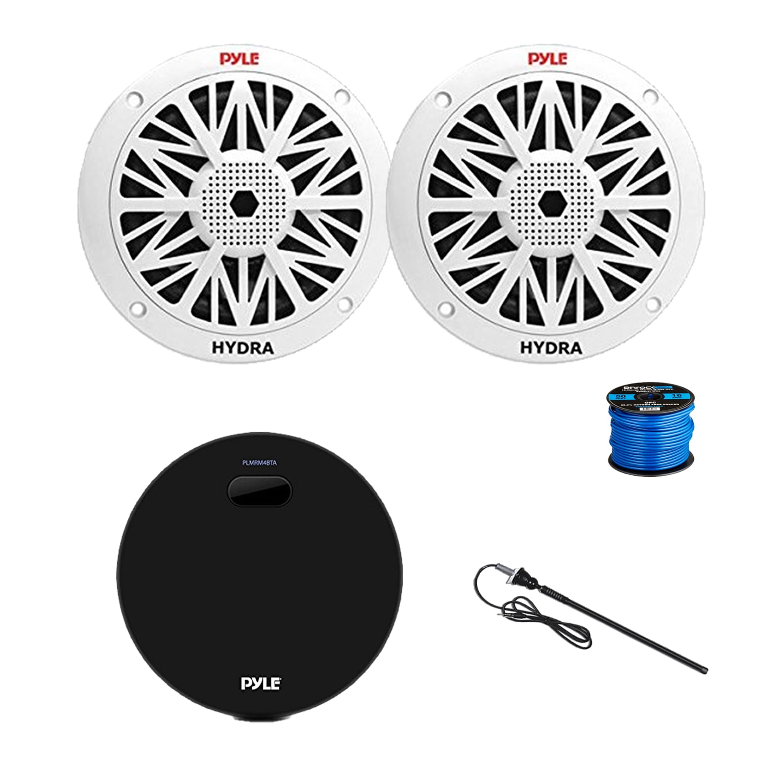 Pyle PLMRM4BTA Gauge Style Marine Bluetooth Receiver, 2x 6.5" 200 Watt ...