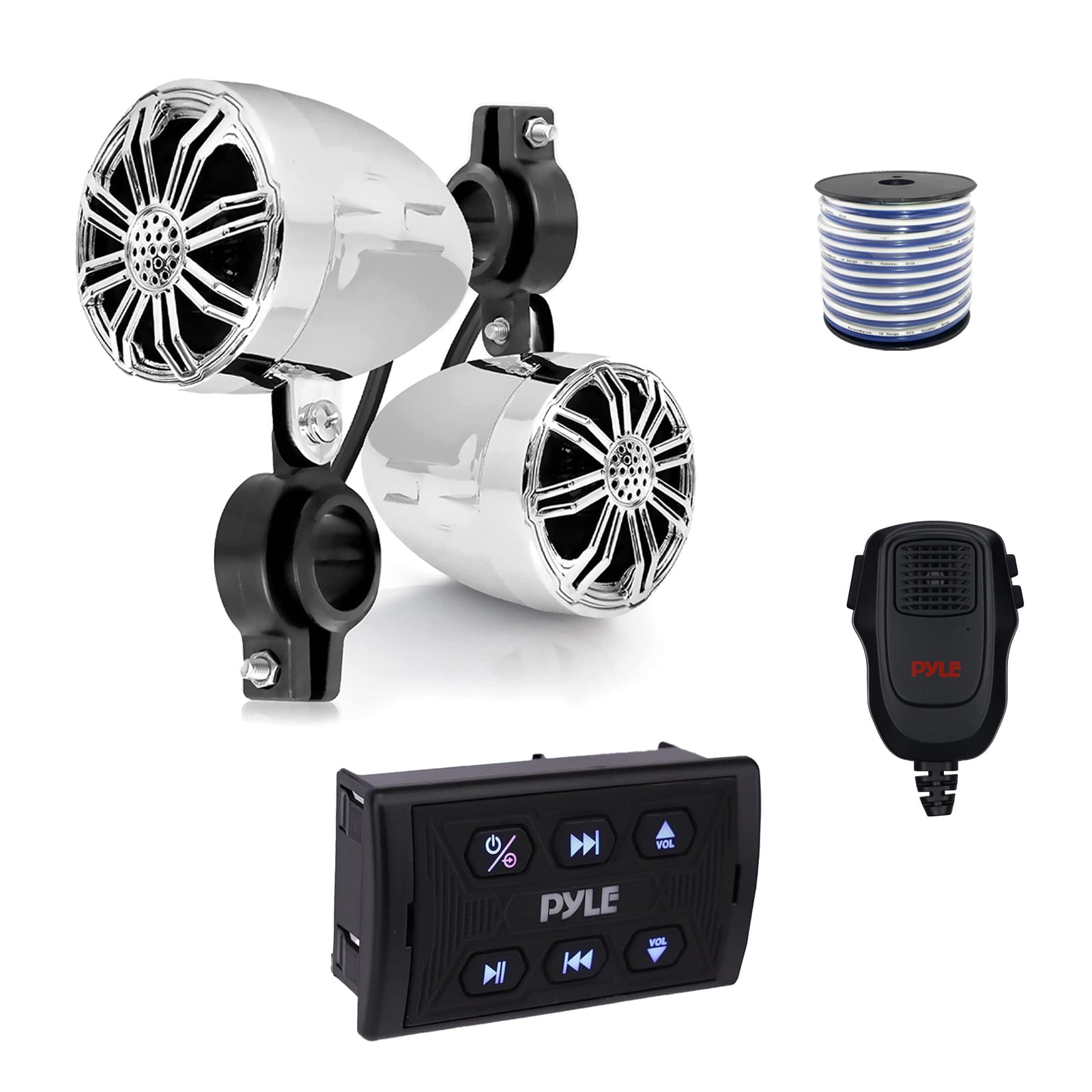 Pyle PLMRSQMIC Marine Wireless Bluetooth Controller w/Handheld Mic, 2x ...