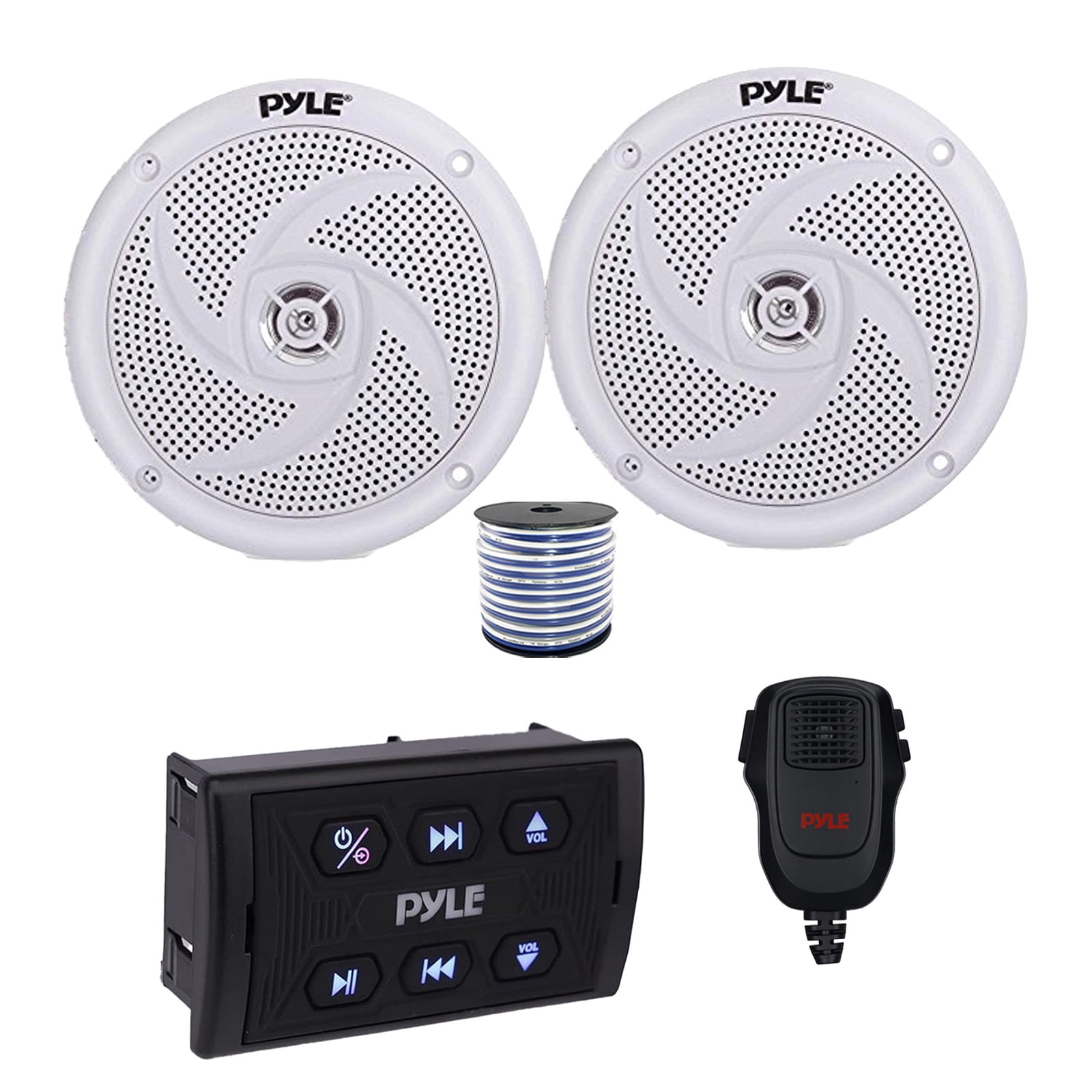 Pyle PLMRSQMIC Marine Wireless Bluetooth Controller w/Handheld Mic, 2x ...