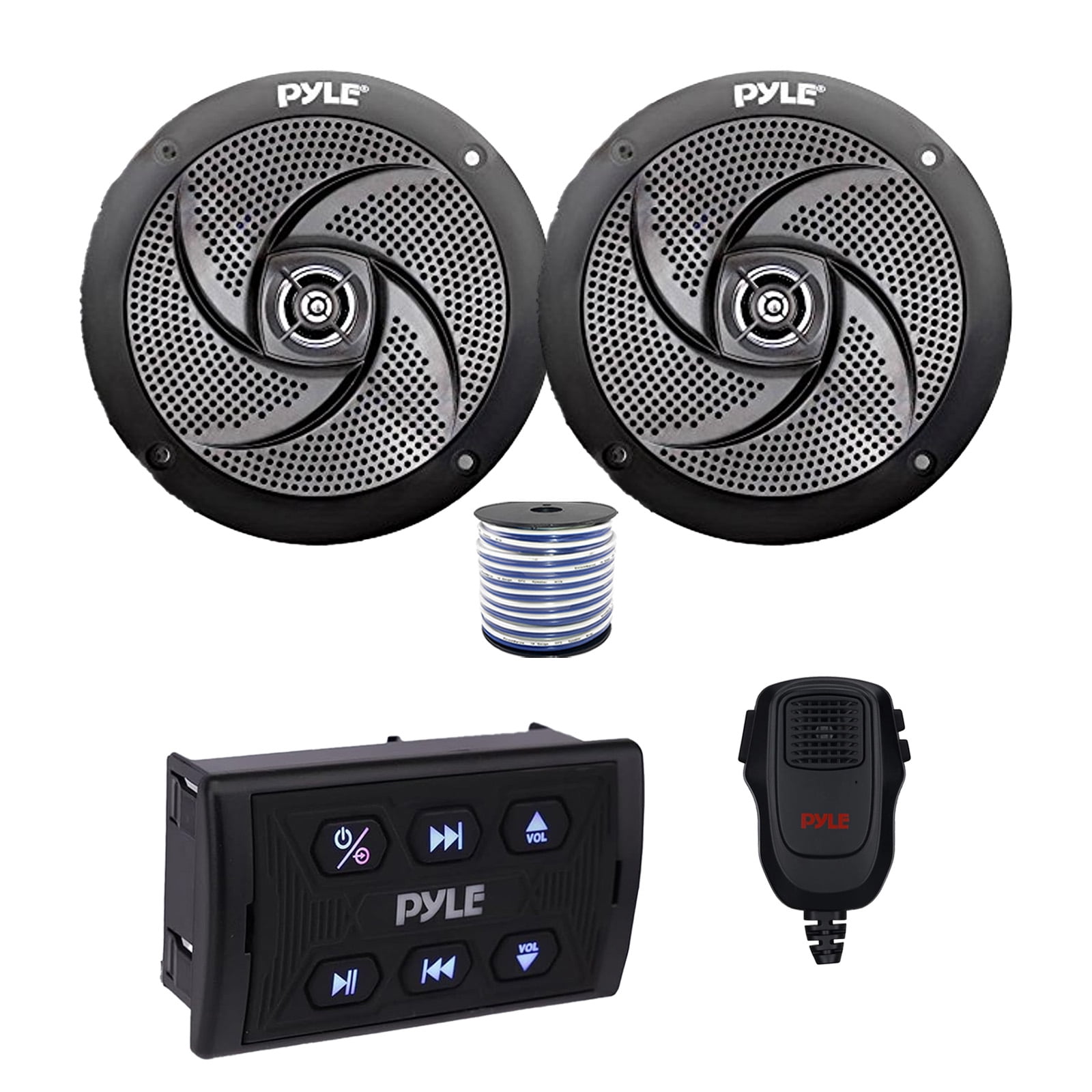 Pyle PLMRSQMIC Marine Wireless Bluetooth Controller w/Handheld Mic, 2x ...