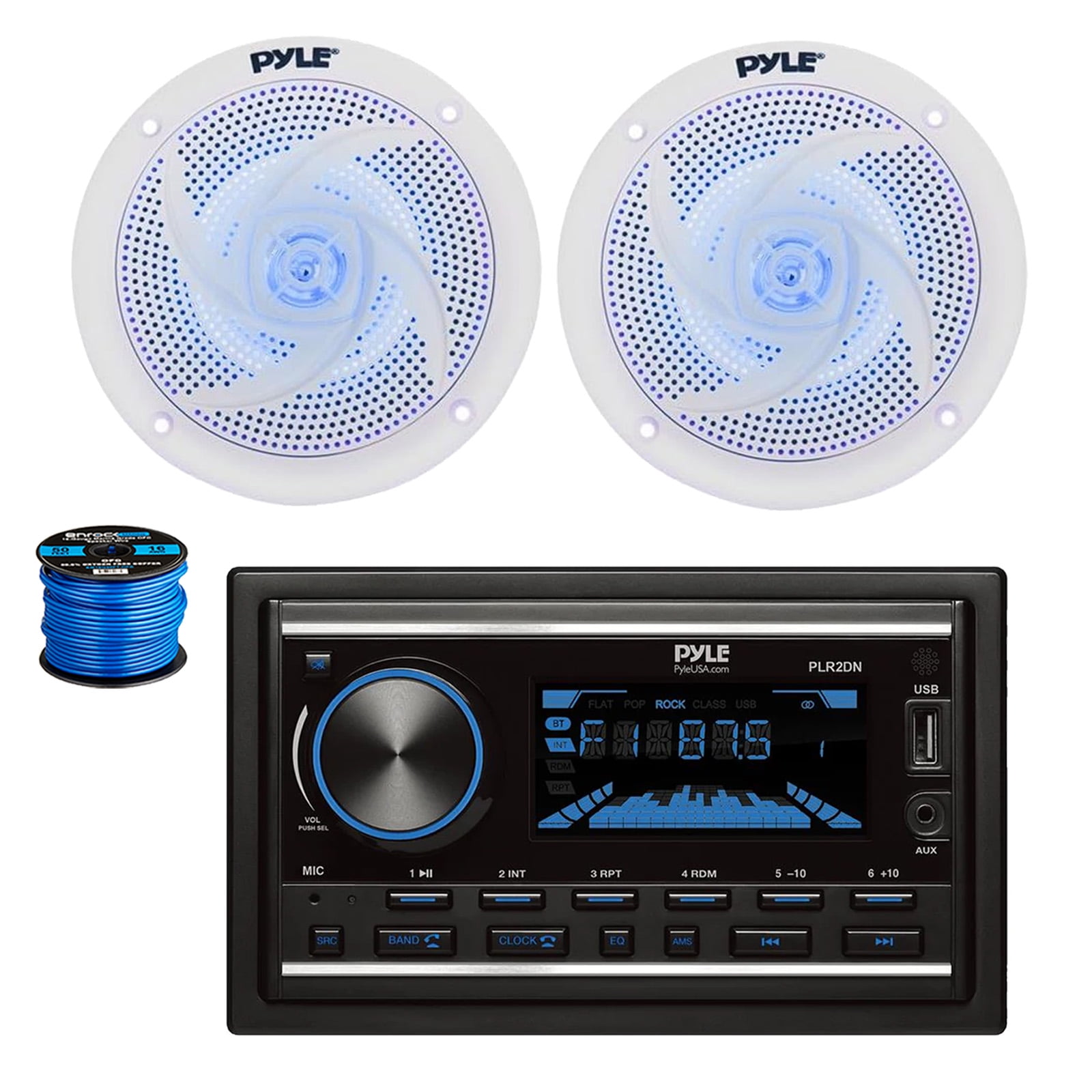 Pyle PLR2DN Double DIN AM/FM/MP3 Bluetooth Marine Stereo Receiver, 2x 5 ...