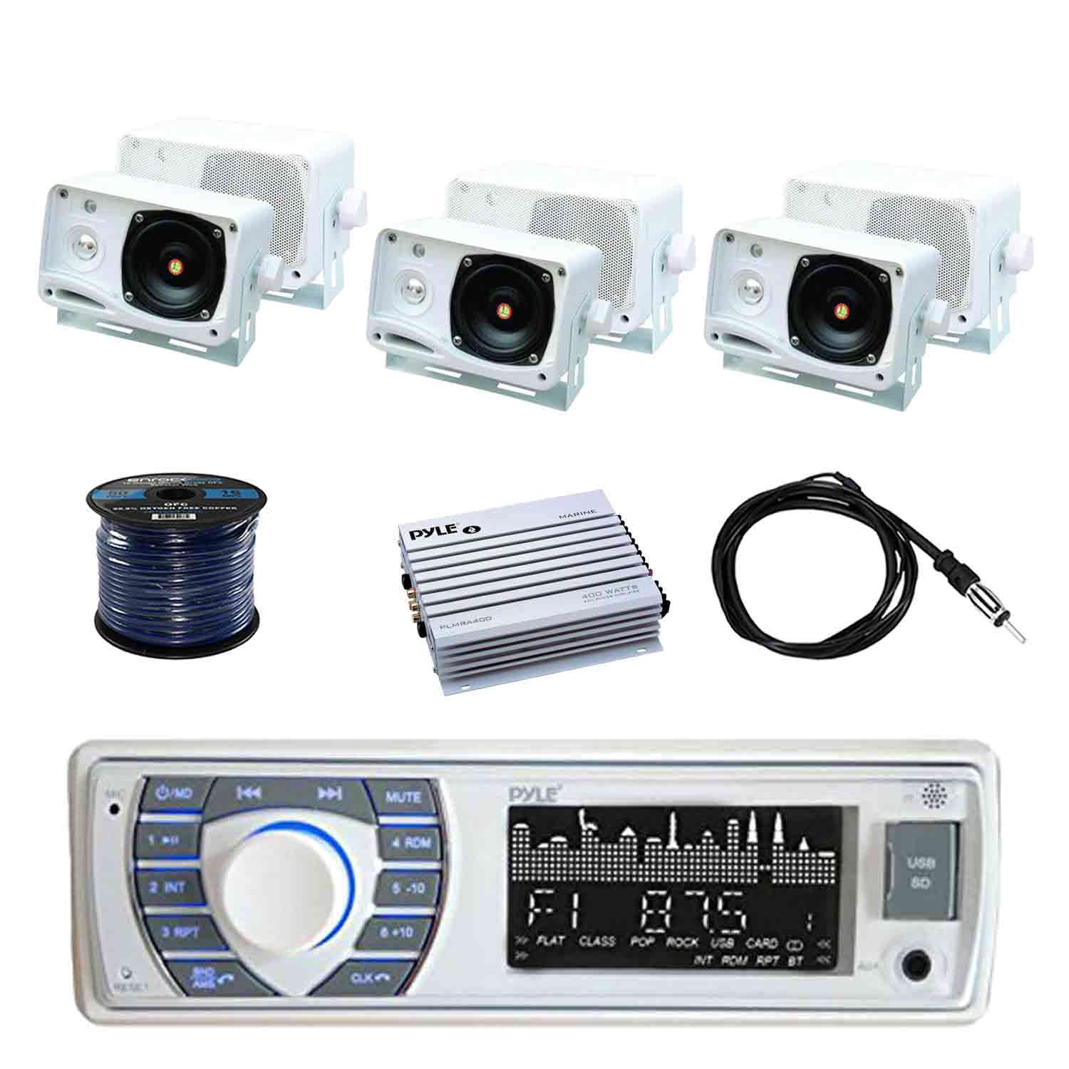 Pyle PLRMR23BTW BT Marine Receiver Stereo w/Pyle 3.5" 200W 3-Way ...