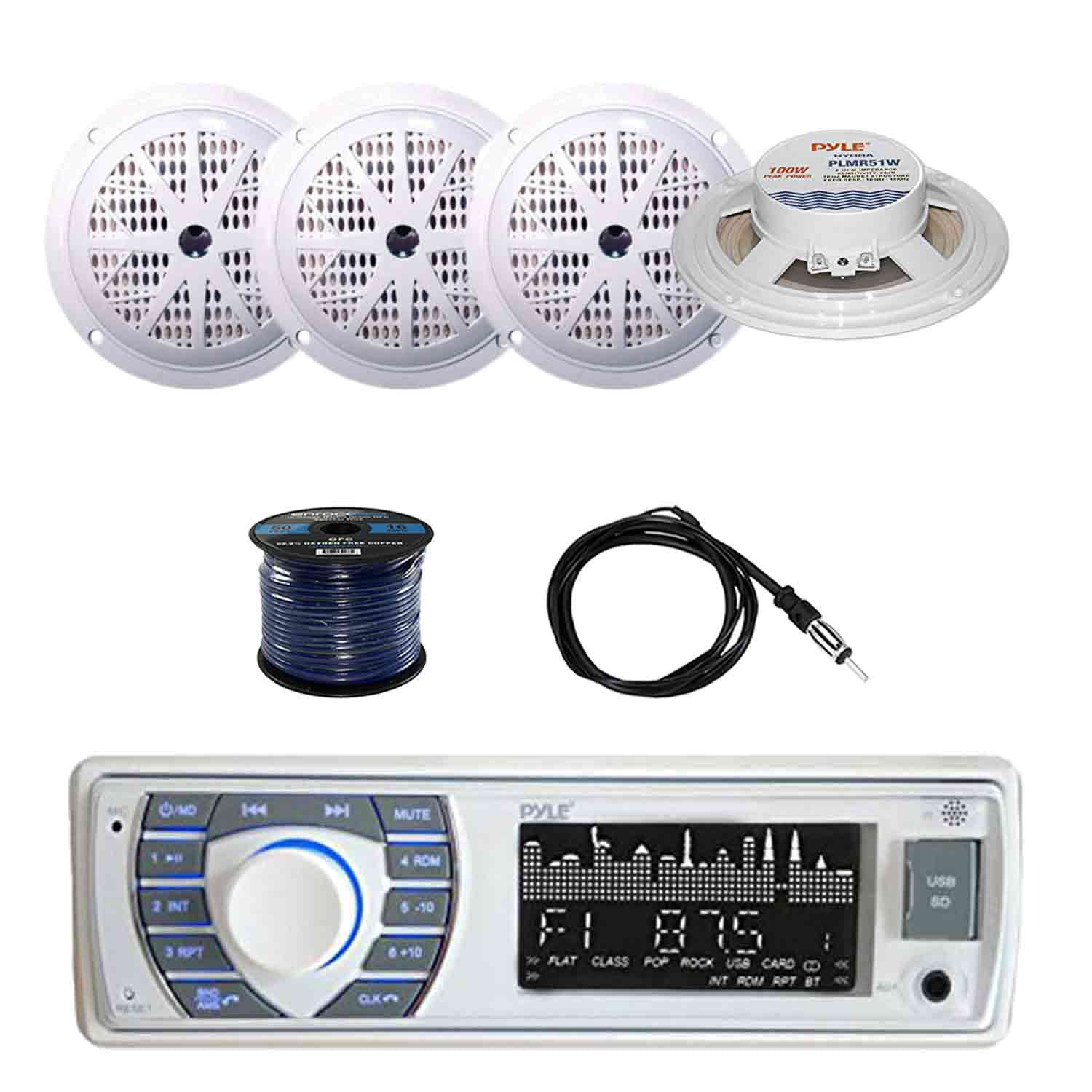 Pyle PLRMR23BTW Bluetooth Marine Receiver Stereo(White) with Pyle ...