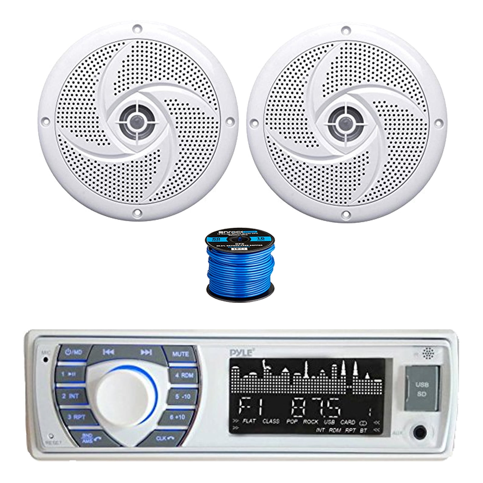 Pyle PLRMR23BTW Single DIN Bluetooth Marine MP3 AM/FM Stereo Receiver ...