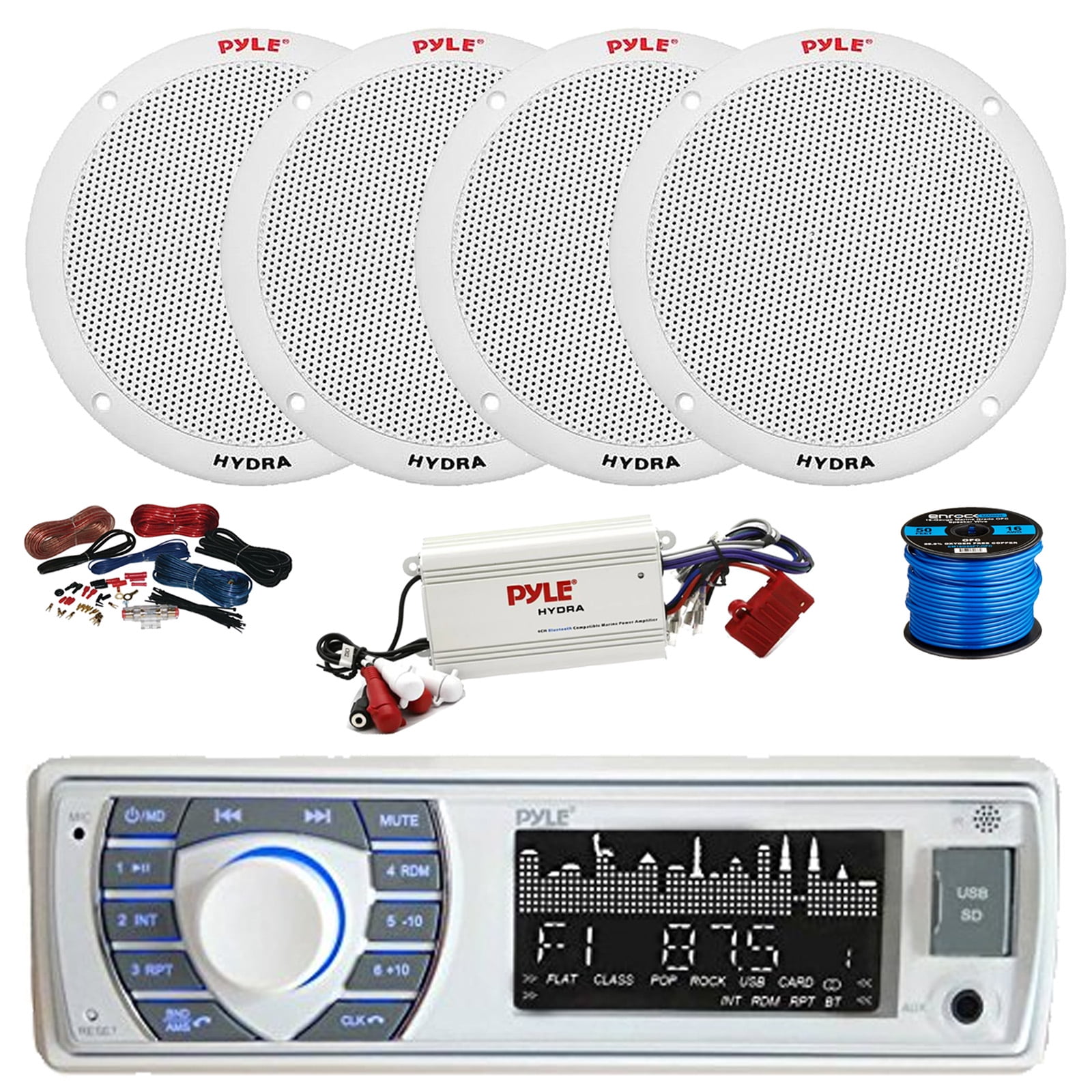 Pyle PLRMR23BTW Single DIN Bluetooth Marine MP3 AM/FM Stereo Receiver ...