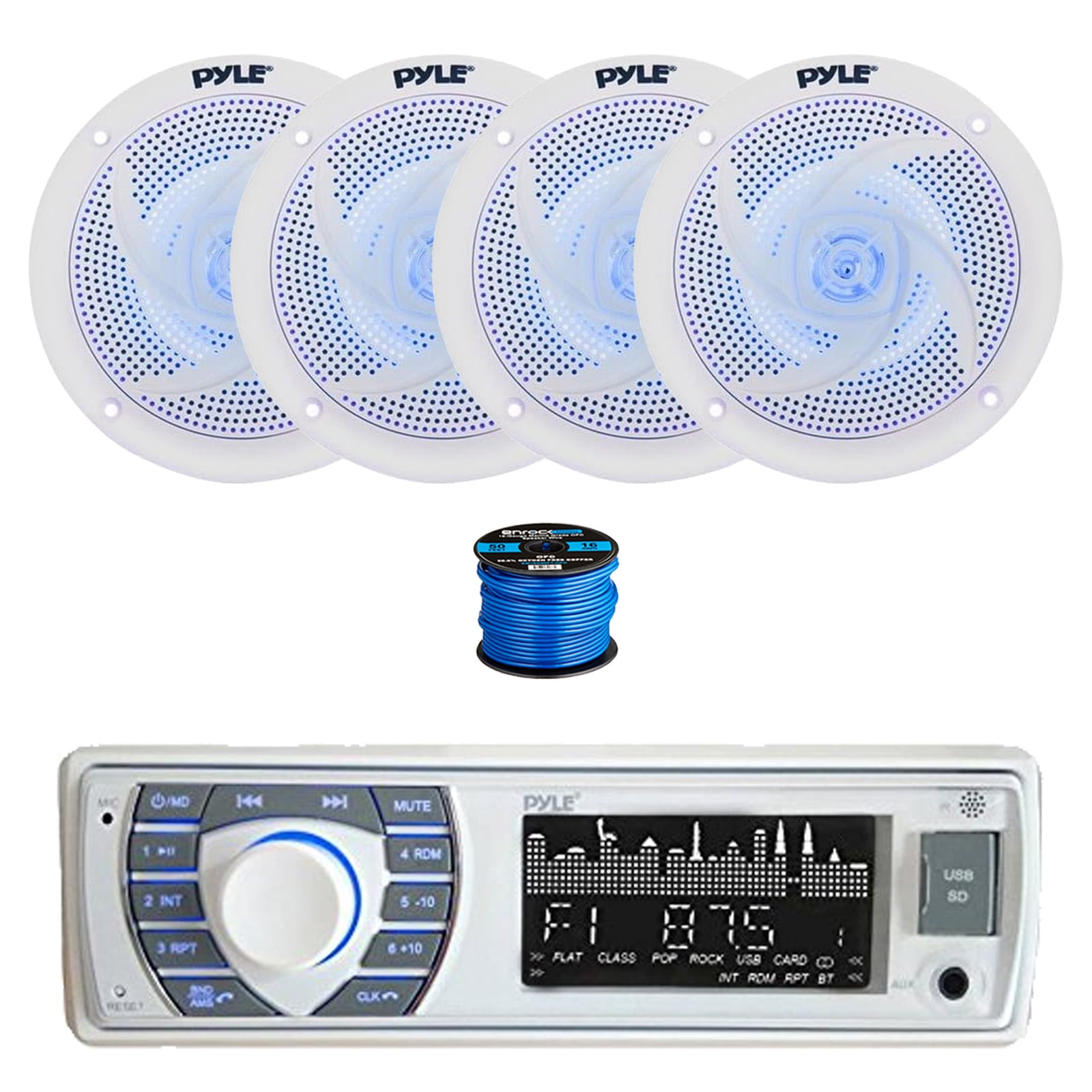 Pyle PLRMR23BTW Single DIN Bluetooth Marine MP3 AM/FM Stereo Receiver ...