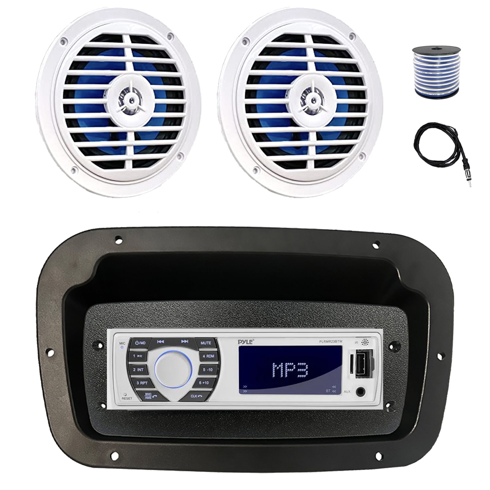 Pyle PLRMR23BTW Single DIN Bluetooth Marine MP3 Stereo Receiver, Spa ...