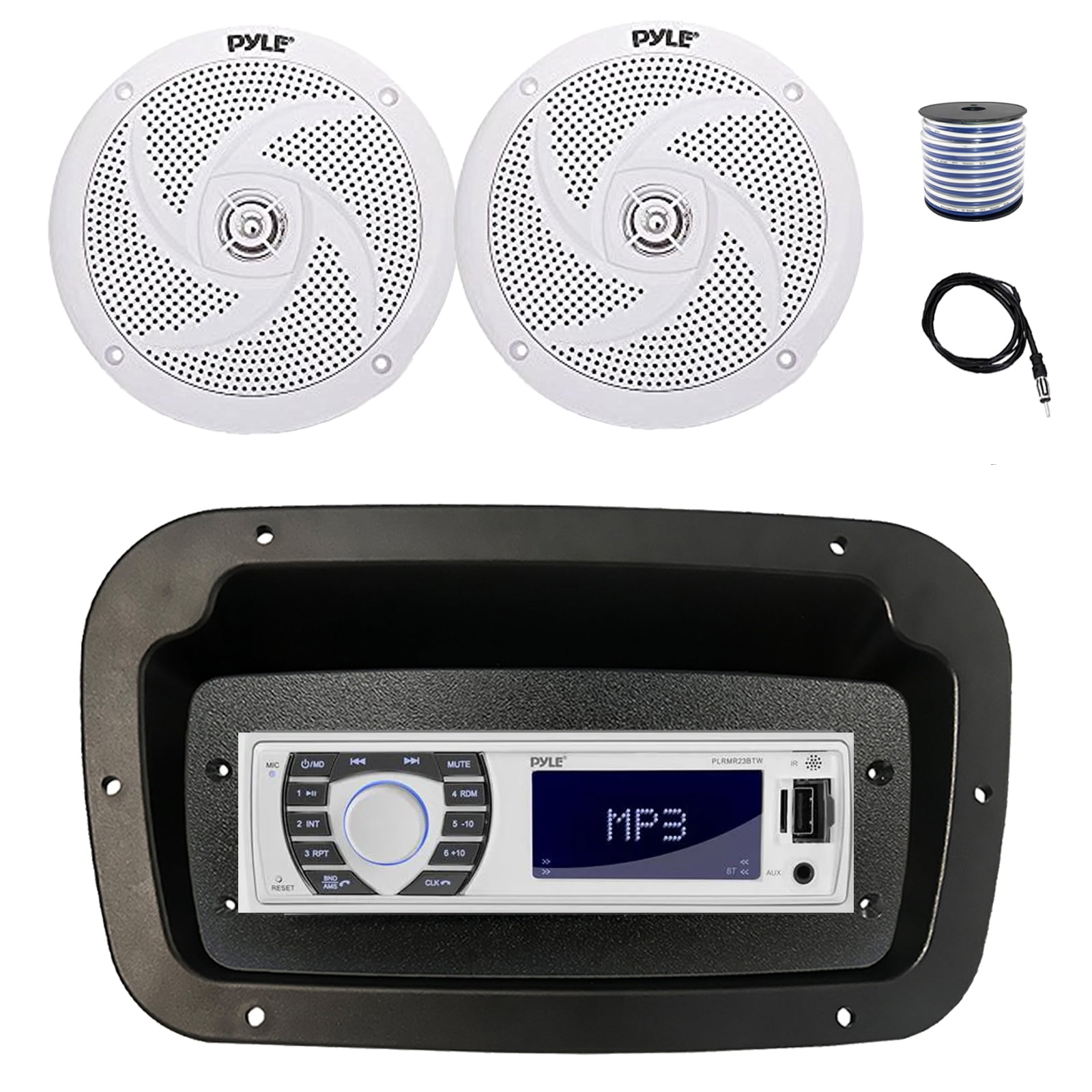 Pyle PLRMR23BTW Single DIN Bluetooth Marine MP3 Stereo Receiver, Spa ...