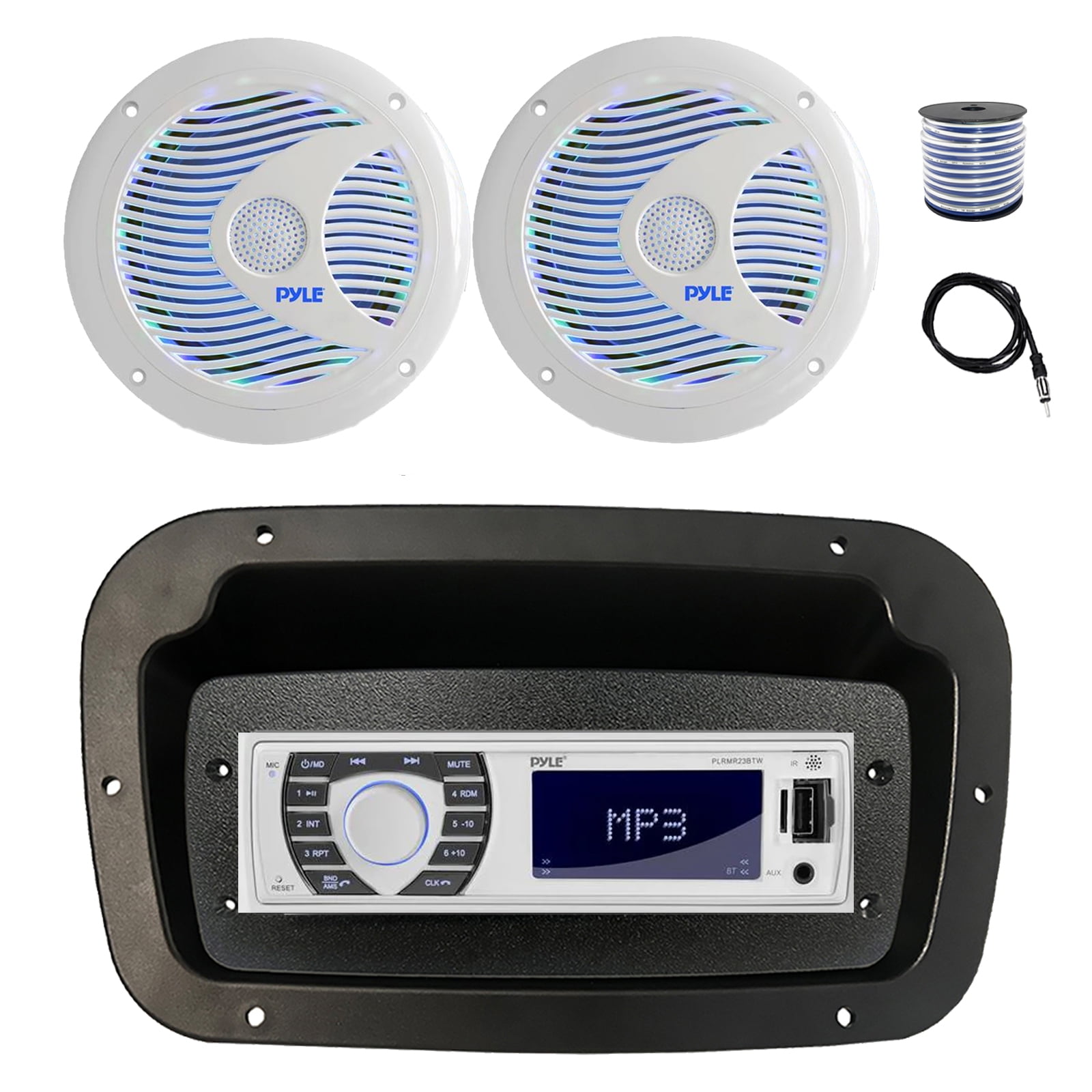 Pyle PLRMR23BTW Single DIN Bluetooth Marine MP3 Stereo Receiver, Spa ...