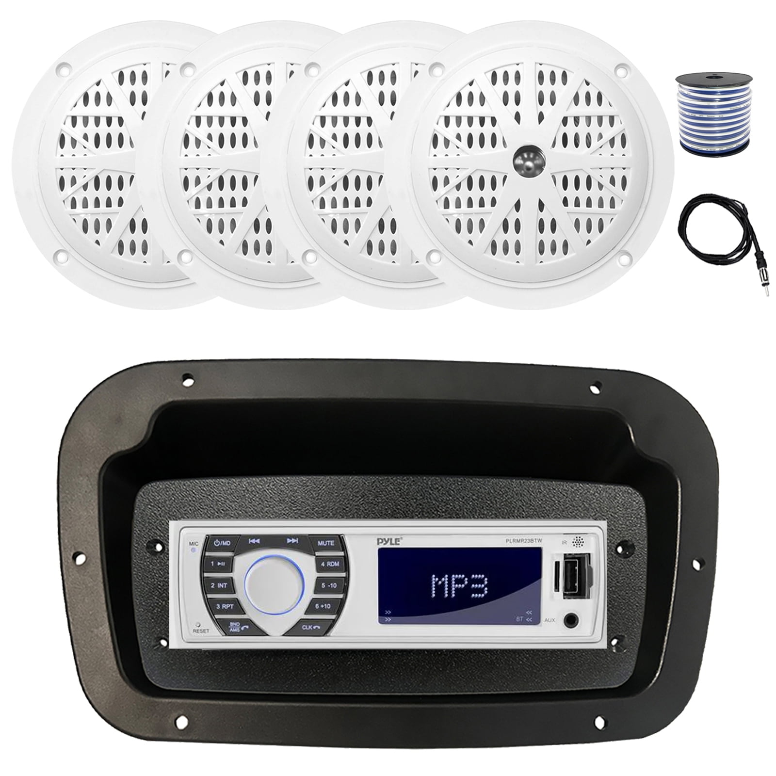 Pyle PLRMR23BTW Single DIN Bluetooth Marine MP3 Stereo Receiver, Spa ...