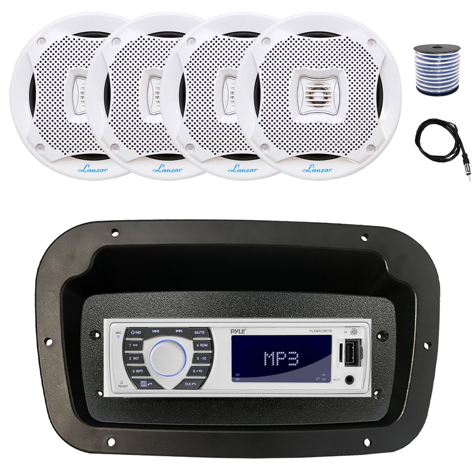 Pyle PLRMR23BTW Single DIN Bluetooth Marine MP3 Stereo Receiver, Spa ...