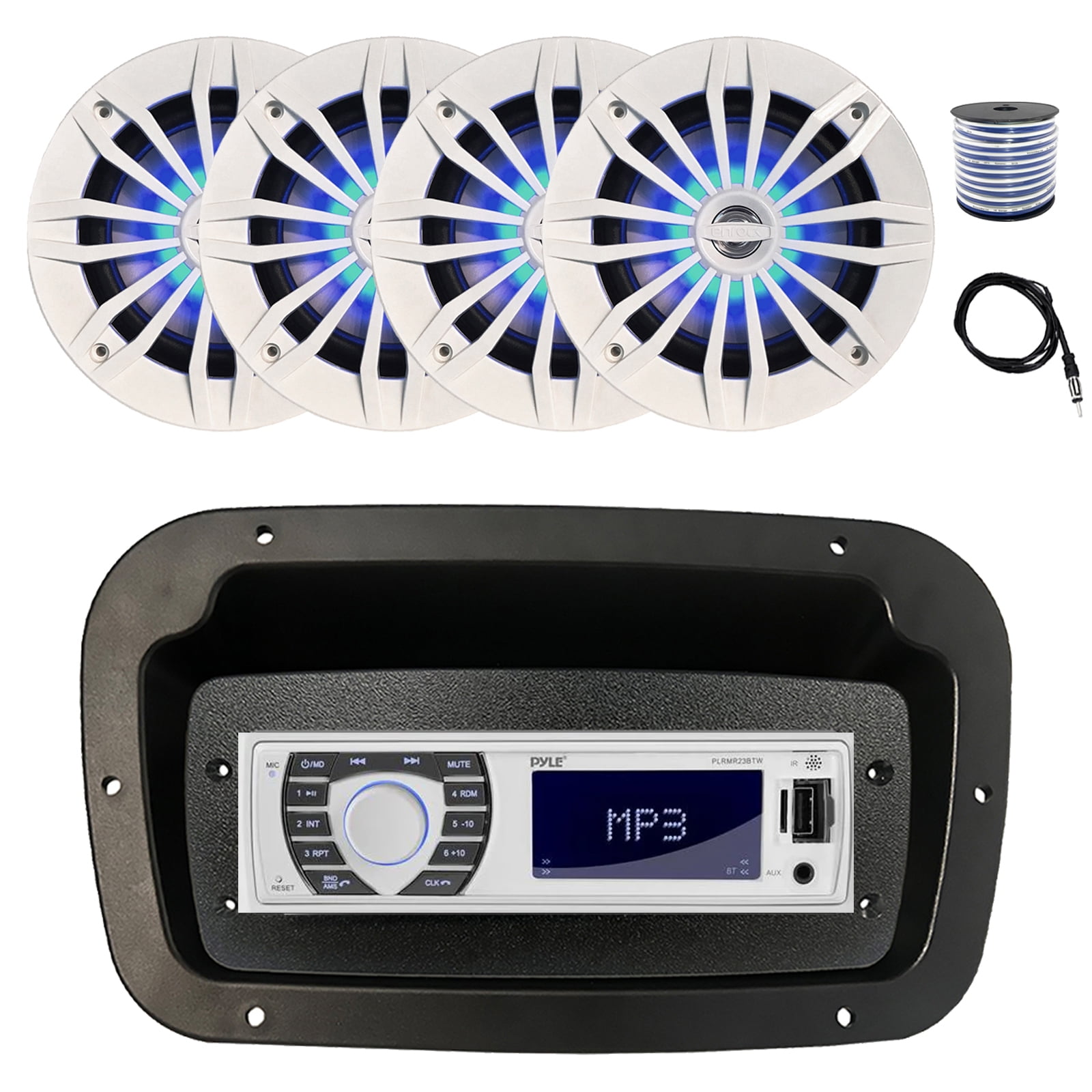 Pyle PLRMR23BTW Single DIN Bluetooth Marine MP3 Stereo Receiver, Spa ...