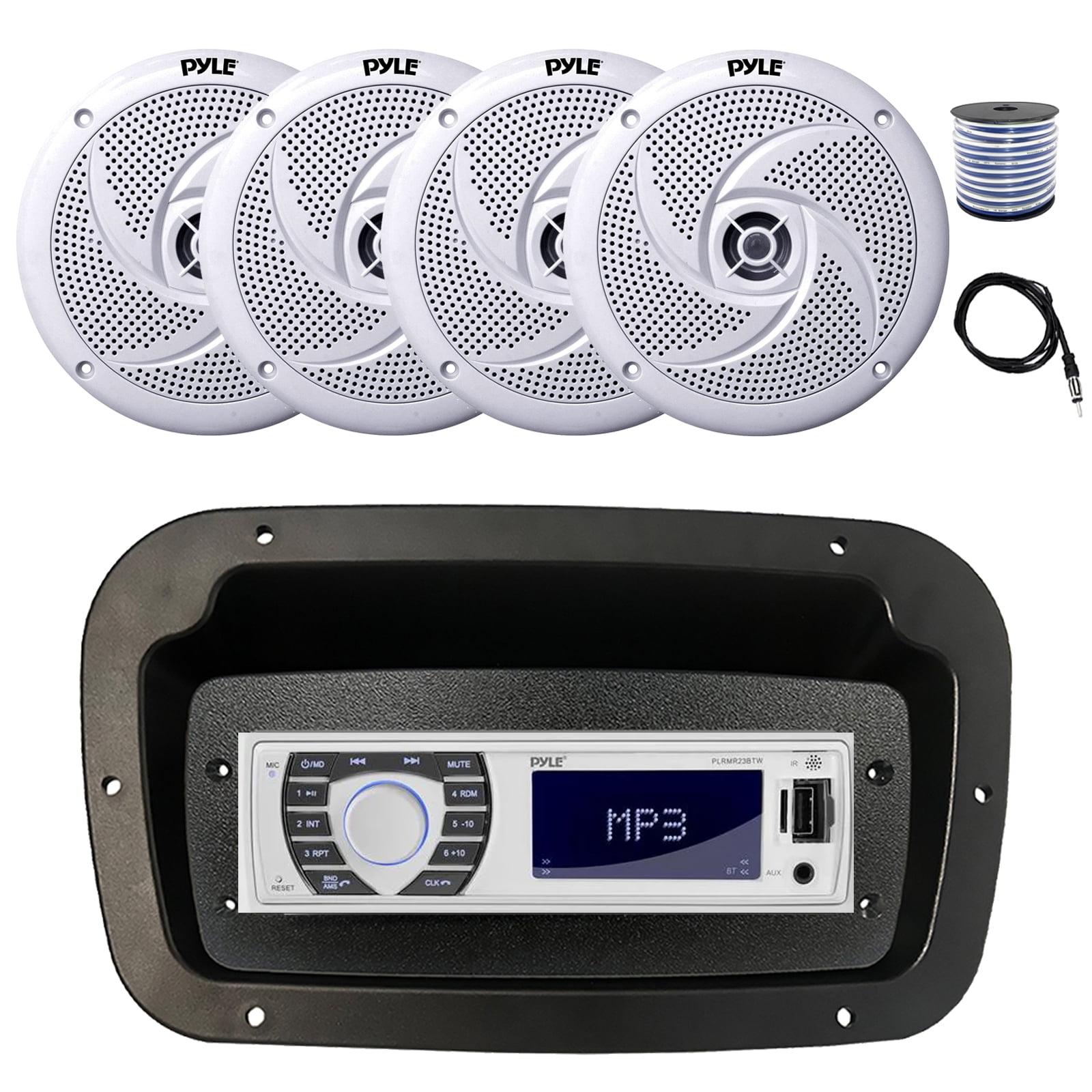 Pyle PLRMR23BTW Single DIN Bluetooth Marine MP3 Stereo Receiver, Spa ...