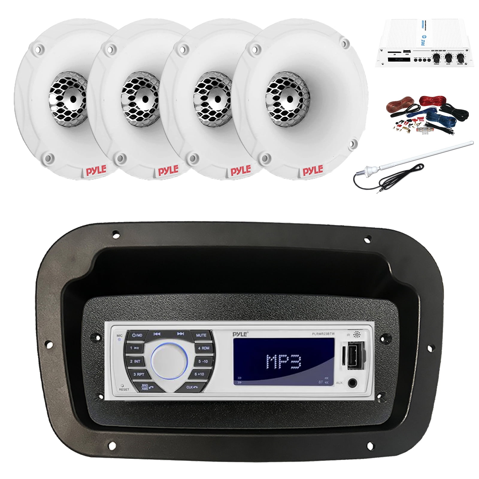 Pyle PLRMR23BTW Single DIN Bluetooth Marine MP3 Stereo Receiver, Spa ...