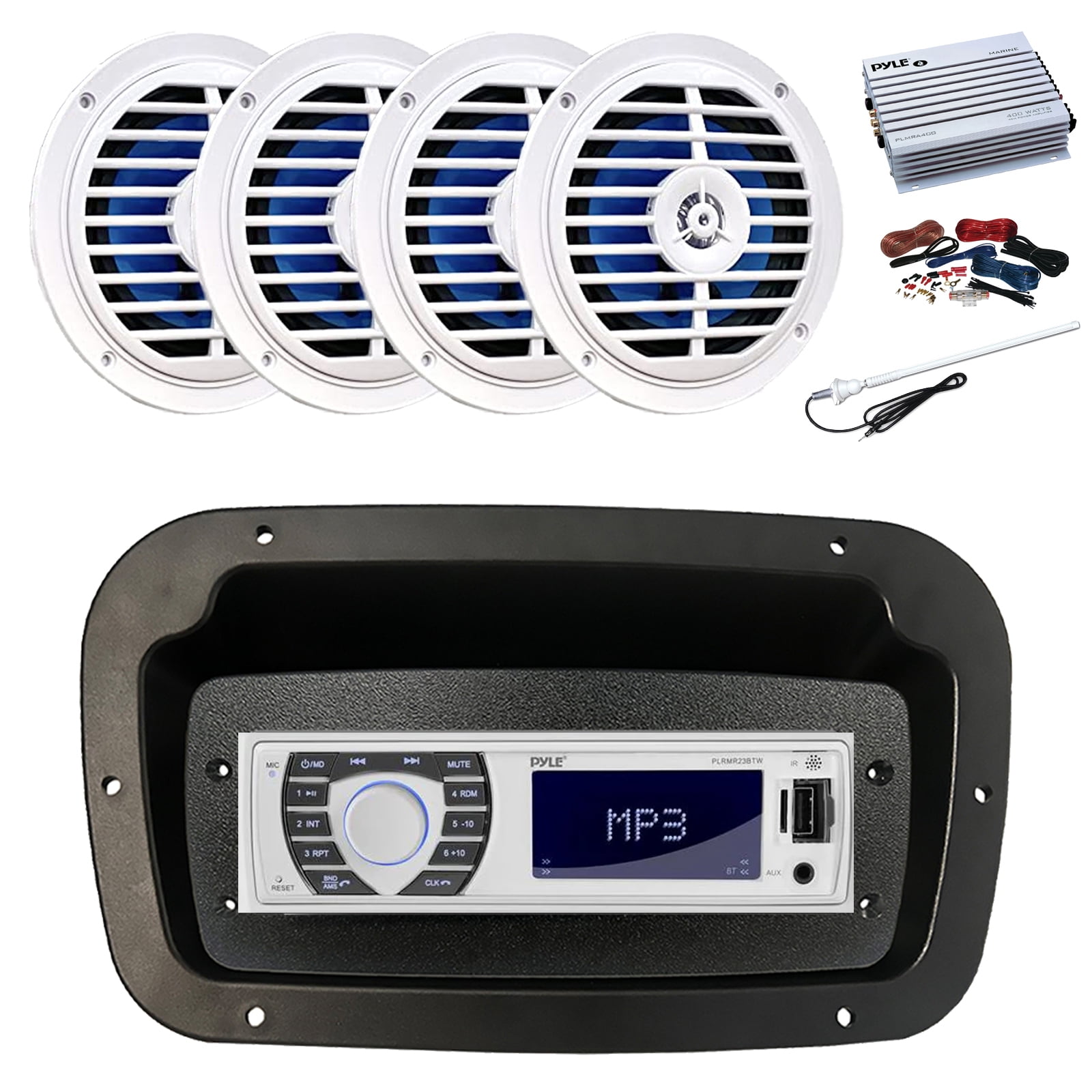 Pyle PLRMR23BTW Single DIN Bluetooth Marine MP3 Stereo Receiver, Spa ...