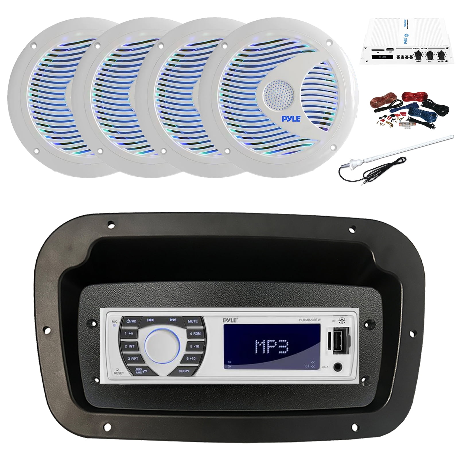 Pyle PLRMR23BTW Single DIN Bluetooth Marine MP3 Stereo Receiver, Spa ...