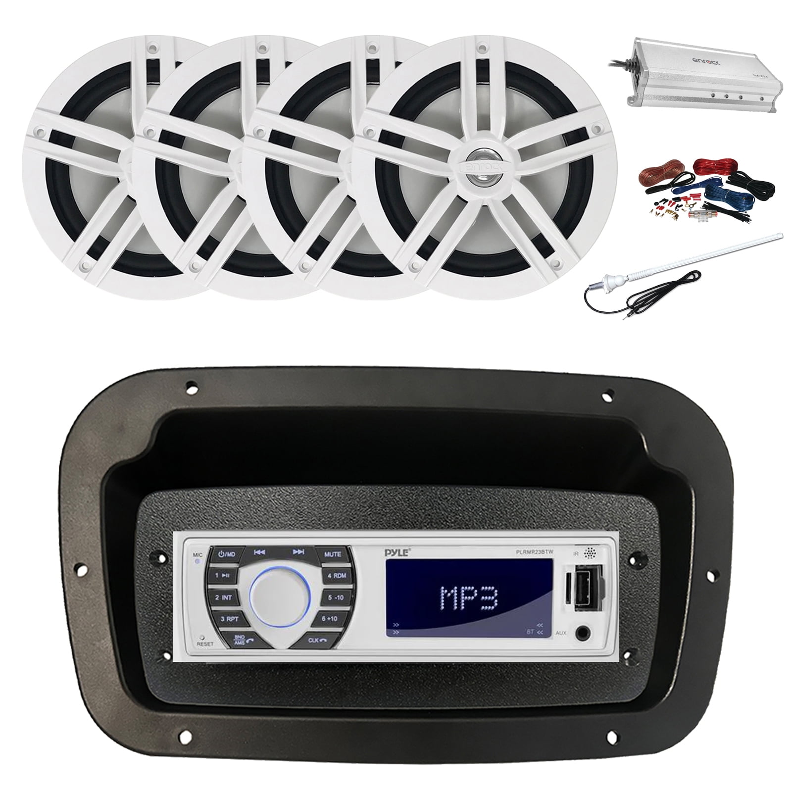 Pyle PLRMR23BTW Single DIN Bluetooth Marine MP3 Stereo Receiver, Spa ...