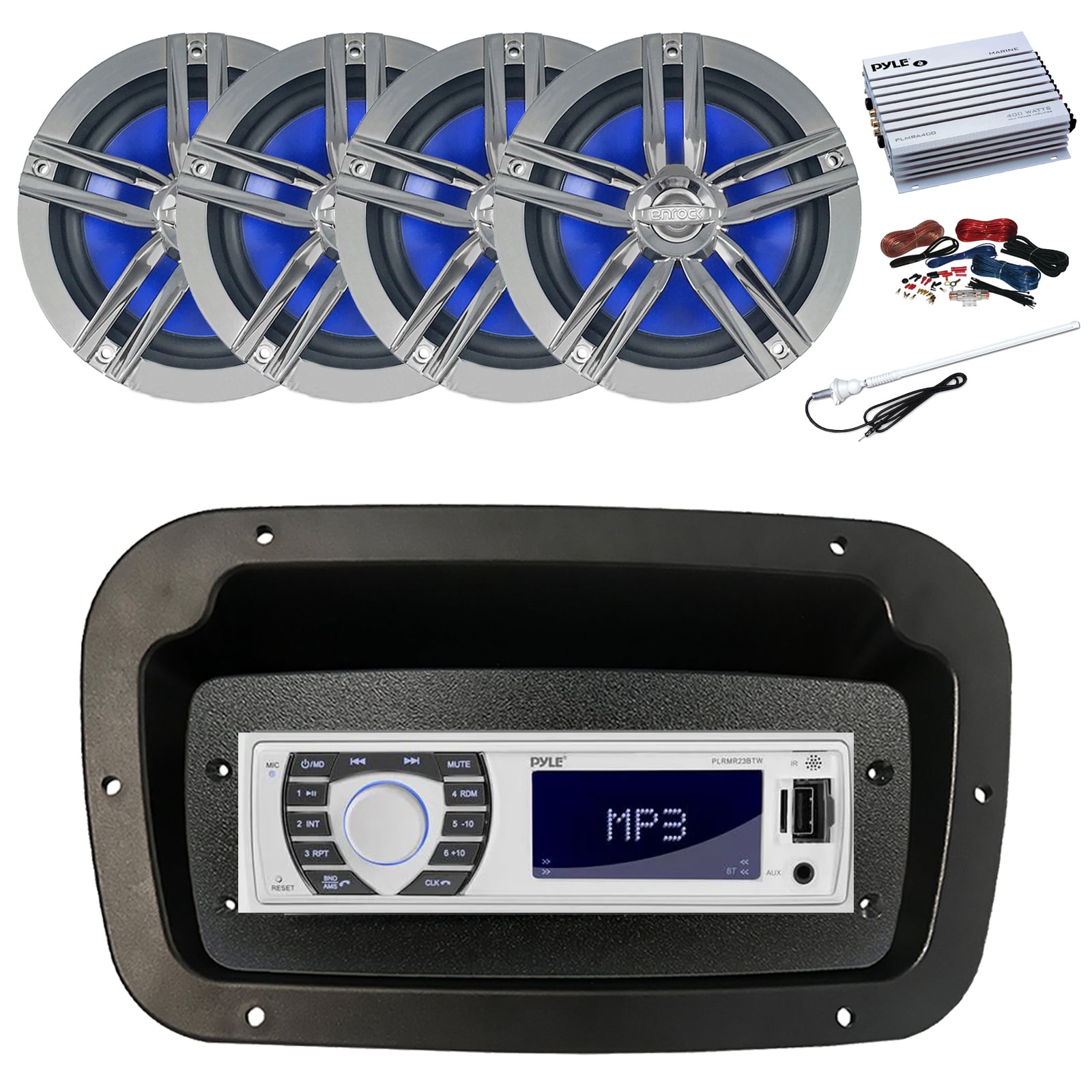 Pyle PLRMR23BTW Single DIN Bluetooth Marine MP3 Stereo Receiver, Spa ...