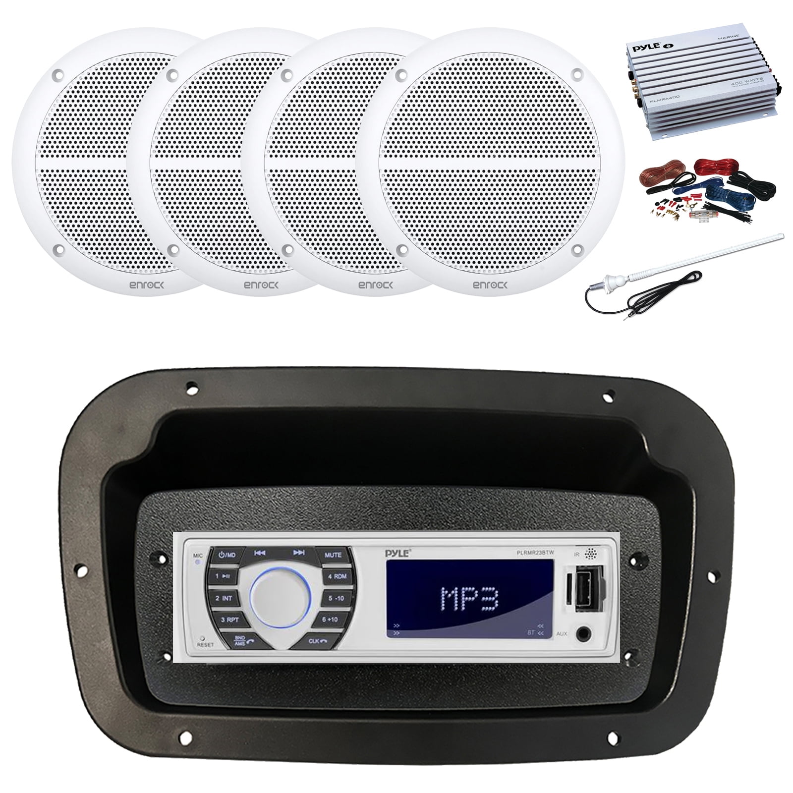 Pyle PLRMR23BTW Single DIN Bluetooth Marine MP3 Stereo Receiver, Spa ...