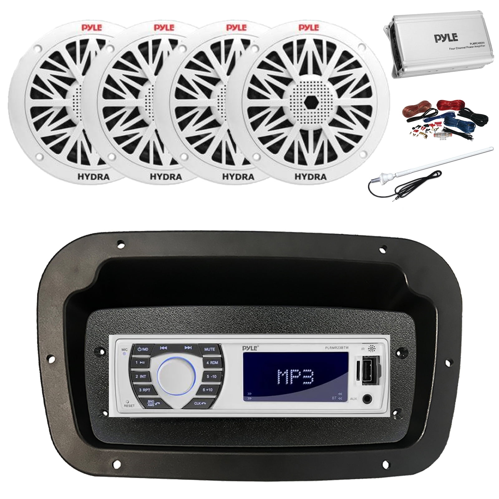 Pyle PLRMR23BTW Single DIN Bluetooth Marine MP3 Stereo Receiver, Spa ...