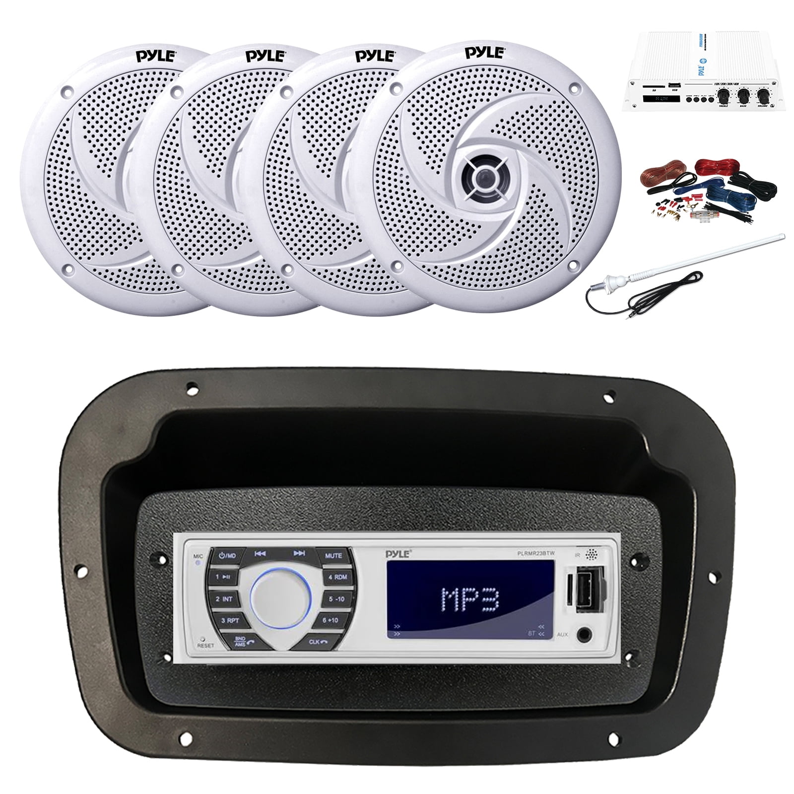Pyle PLRMR23BTW Single DIN Bluetooth Marine MP3 Stereo Receiver, Spa ...