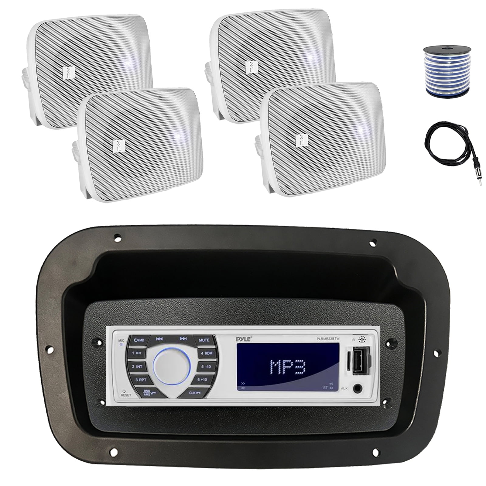 Pyle PLRMR23BTW Single DIN Bluetooth Marine MP3 Stereo Receiver, Spa ...