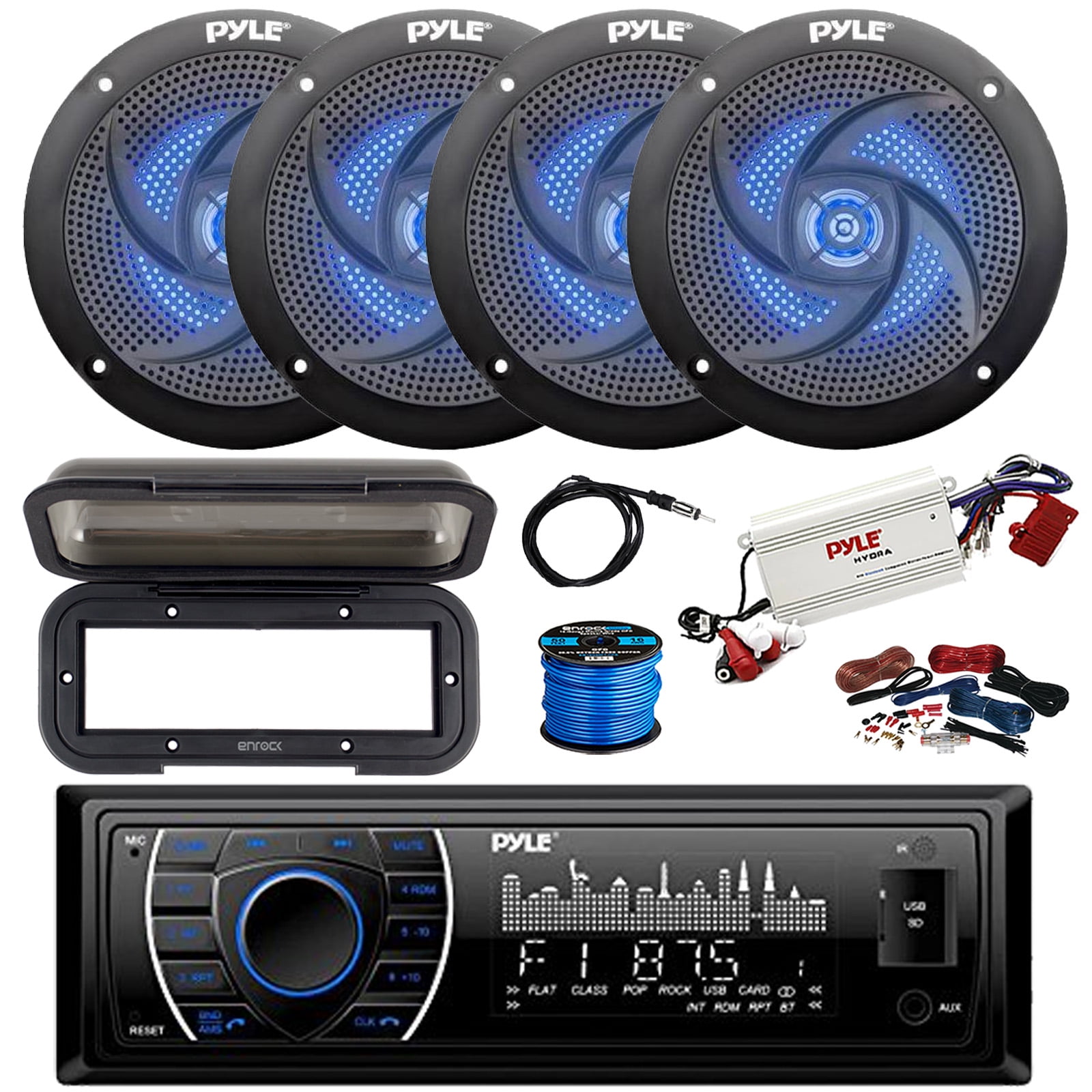 Pyle PLRMR27BTB Bluetooth Marine AM/FM Stereo Receiver, 4-Channel ...