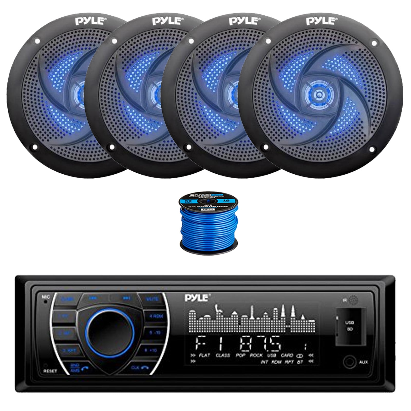 Pyle PLRMR27BTB Bluetooth Marine AM/FM Stereo Receiver, 4X 5.25" 180 ...