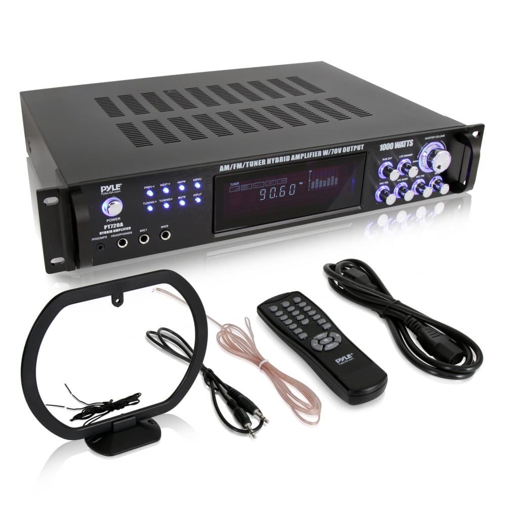 Pyle PT720A 4 Channel 1000 Watts AM/FM Tuner Hybrid Amplifier with 70V ...