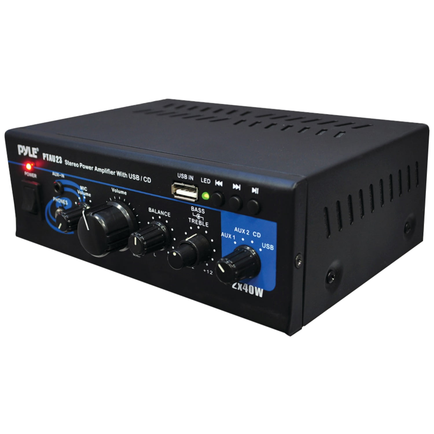 Pyle PTAU23 2 x 40W Home Stereo Mini Bluetooth Power Amplifier w ...