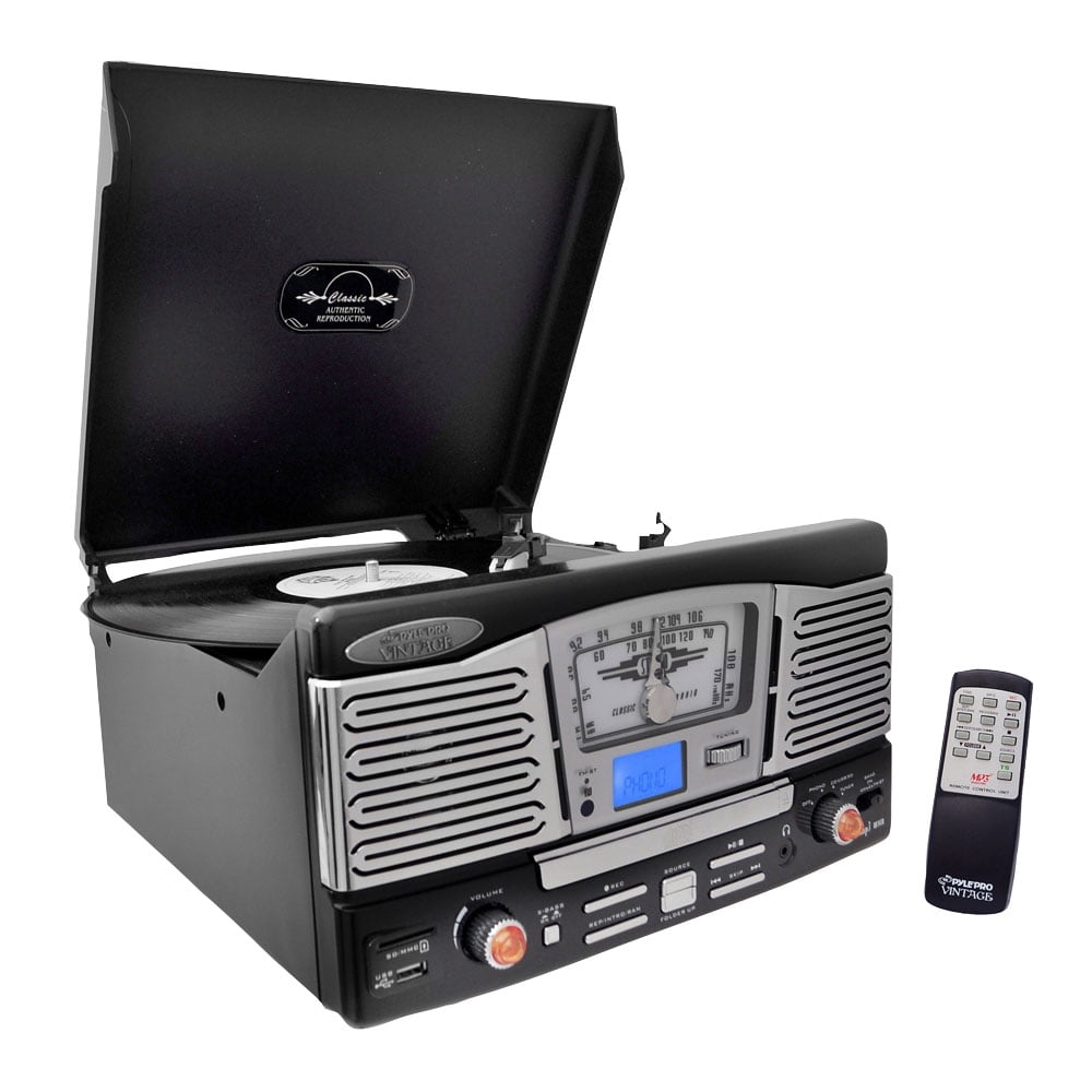 Pyle PTCD8UB - Retro Style Turntable Plays AM/FM Radio, MP3/WMA via USB ...