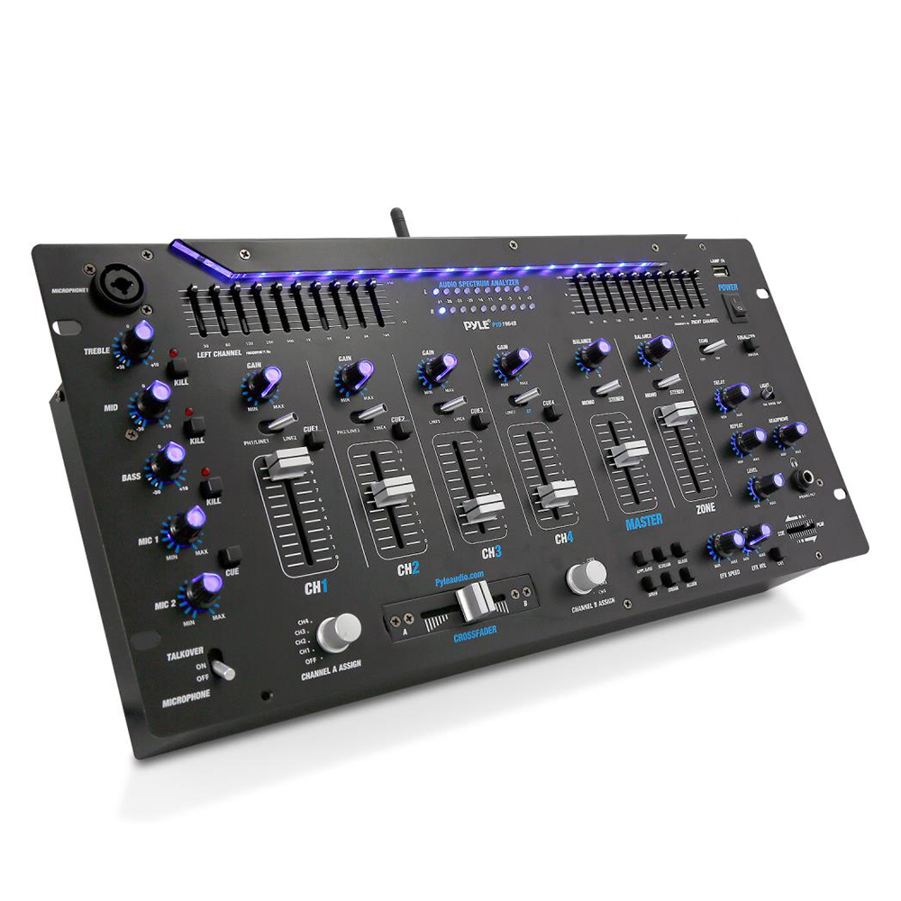 Pyle 4 Channel Bluetooth Sound Board Mixer System for DJ Studio Audio ...