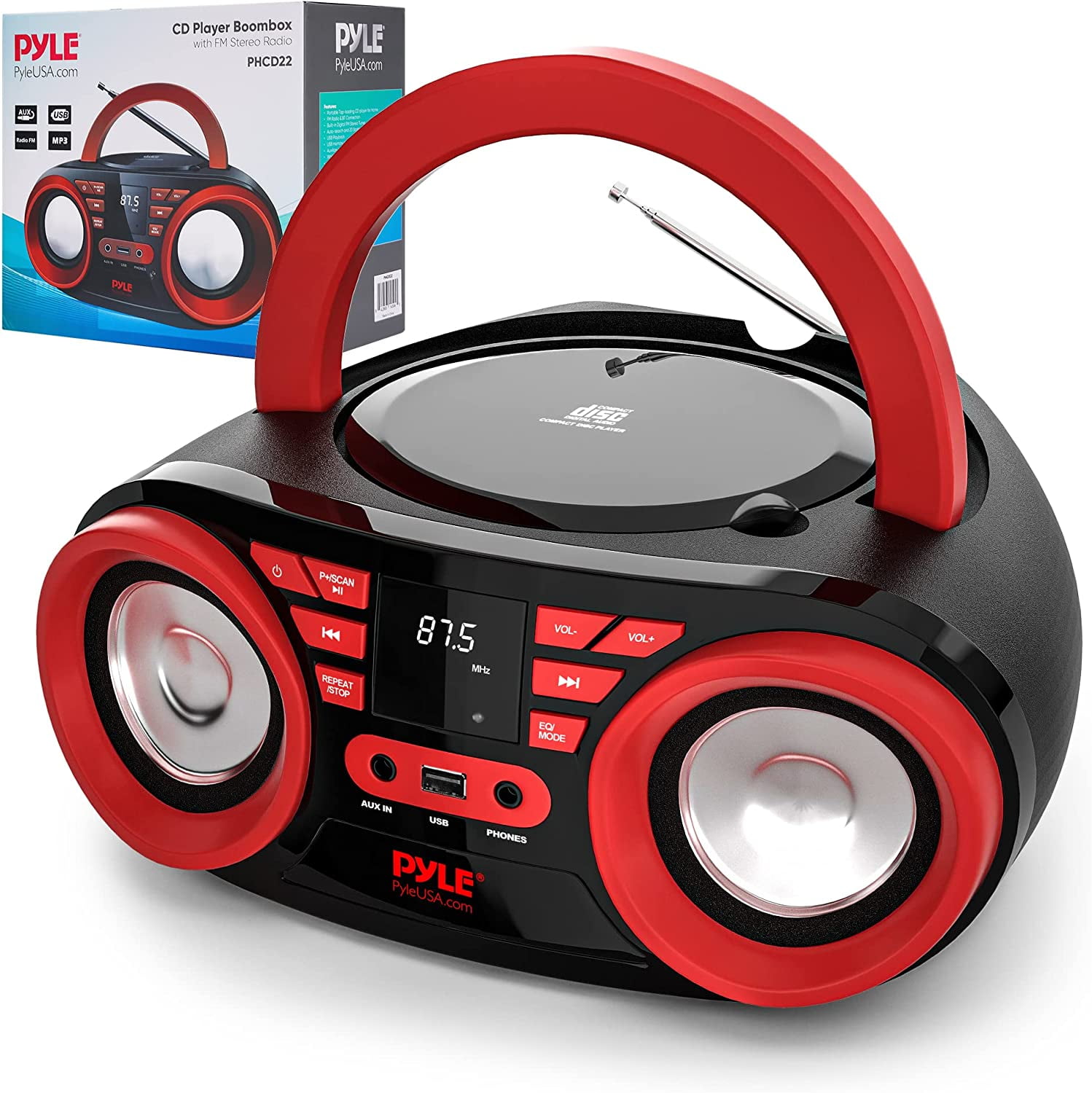 Pyle Portable CD Player Boombox with AM/FM Stereo Radio - CD - Walmart ...