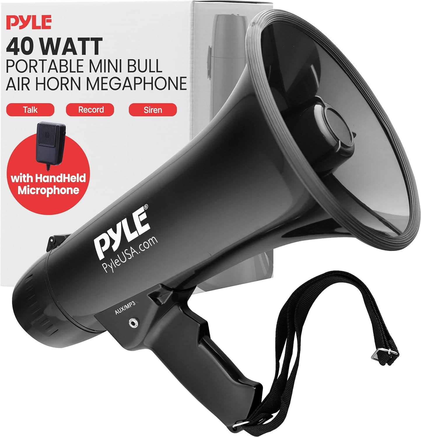 Pyle Portable Megaphone Speaker PA Bullhorn - Built-in Siren, 40W ...