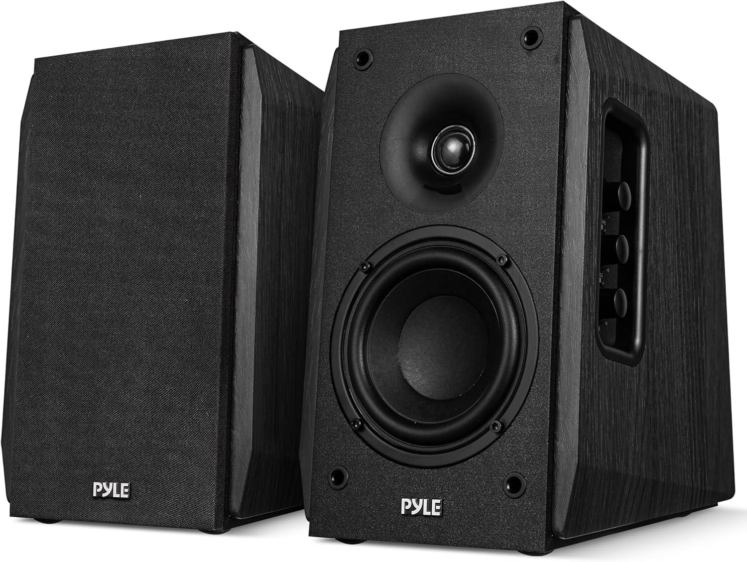 Pyle Powered Bookshelf Speaker System – 80W Bluetooth Active Stereo ...