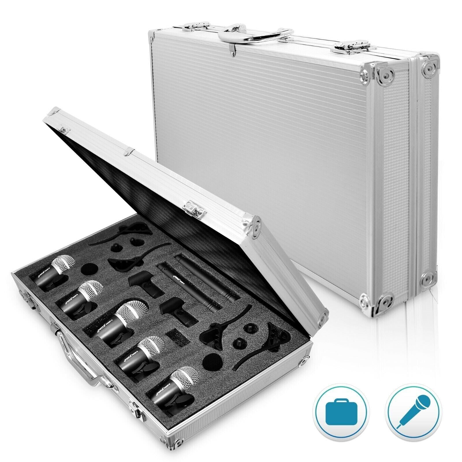 Pyle Pro 7 Microphone Wired Drum Kit With Adjustable Stand/Mount PDKM7 ...