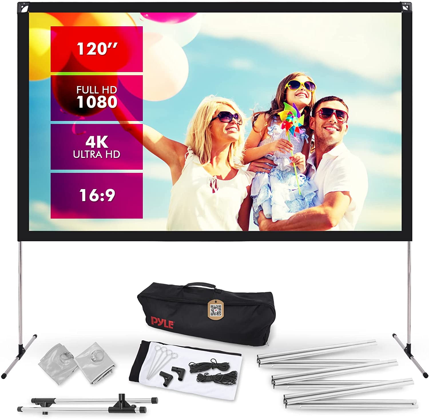 Pyle Projector Screen with Stand - 120" 16:9 HD 4K Portable Lightweight ...