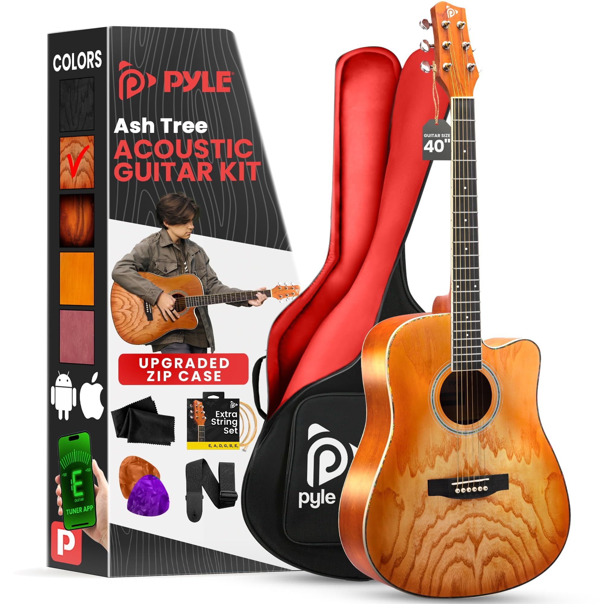 Pyle Steel String Acoustic Guitar Kit, 41" Full Size Cutaway with ...
