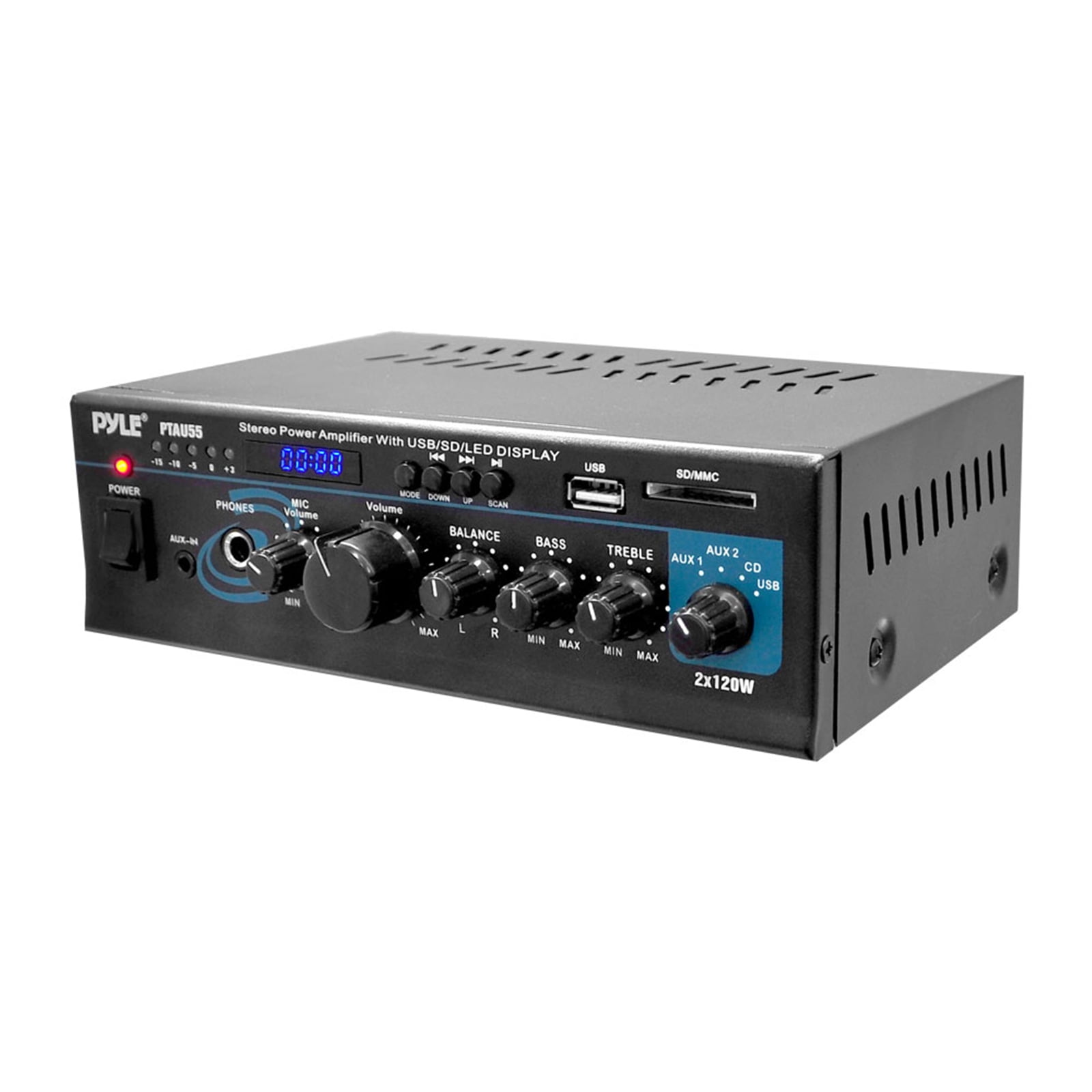 Pyle Stereo Power Amplifier - 2 x 120 Watt with Blue LED Display, USB ...