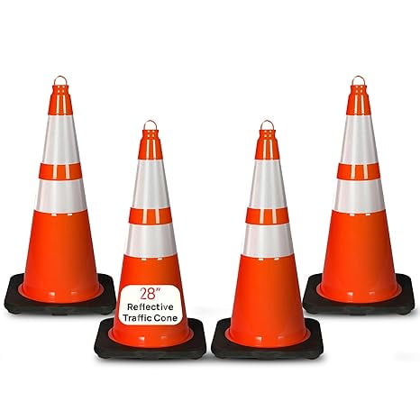 Pyle Traffic Cones, 4-Pack PVC with Heavy-Duty Base, High-Visibility ...