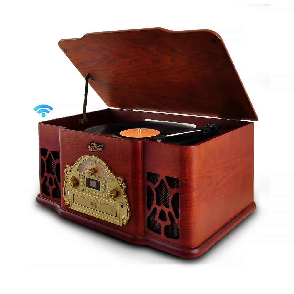 Pyle Vintage Turntable Retro Vinyl Stereo System with Bluetooth, USB ...