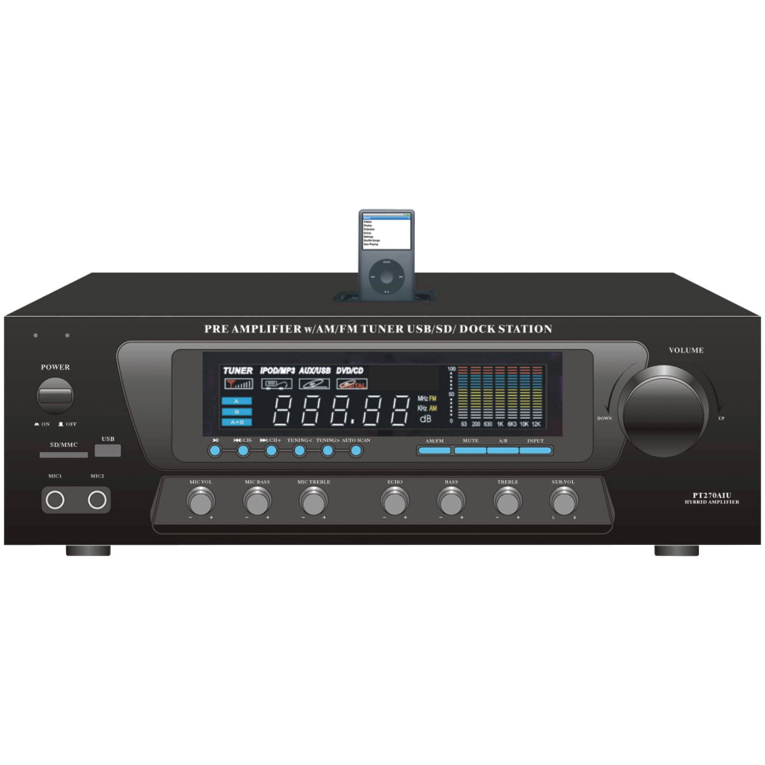 Pyle Pro PT270AIU 300W Home Amplifier Receiver with iPod Dock, AM/FM ...